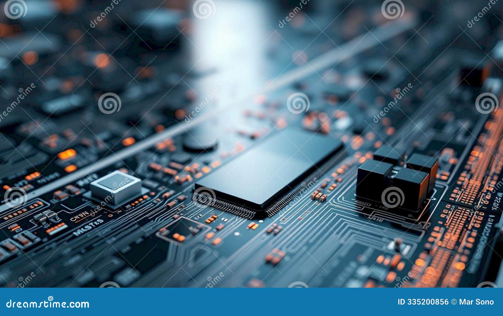 Circuit Board with Chips, Wires, Connectors, and Electronic Components ...