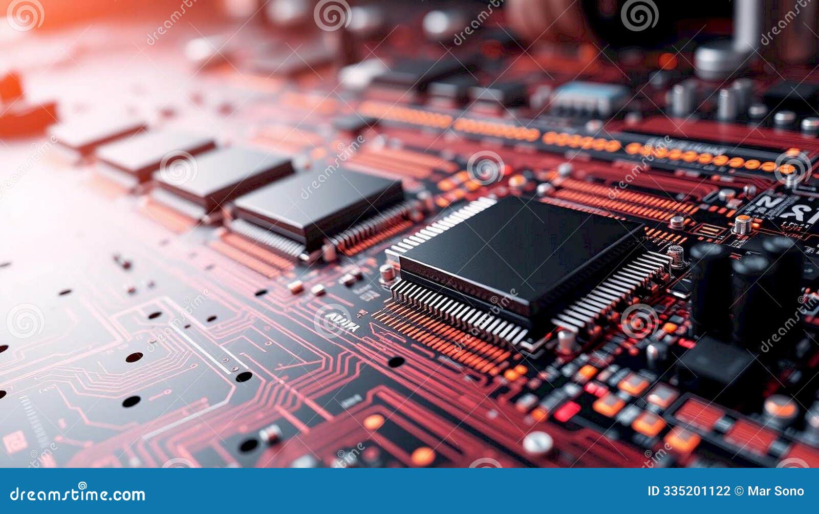 Circuit Board with Chips, Wires, Connectors, and Electronic Components ...