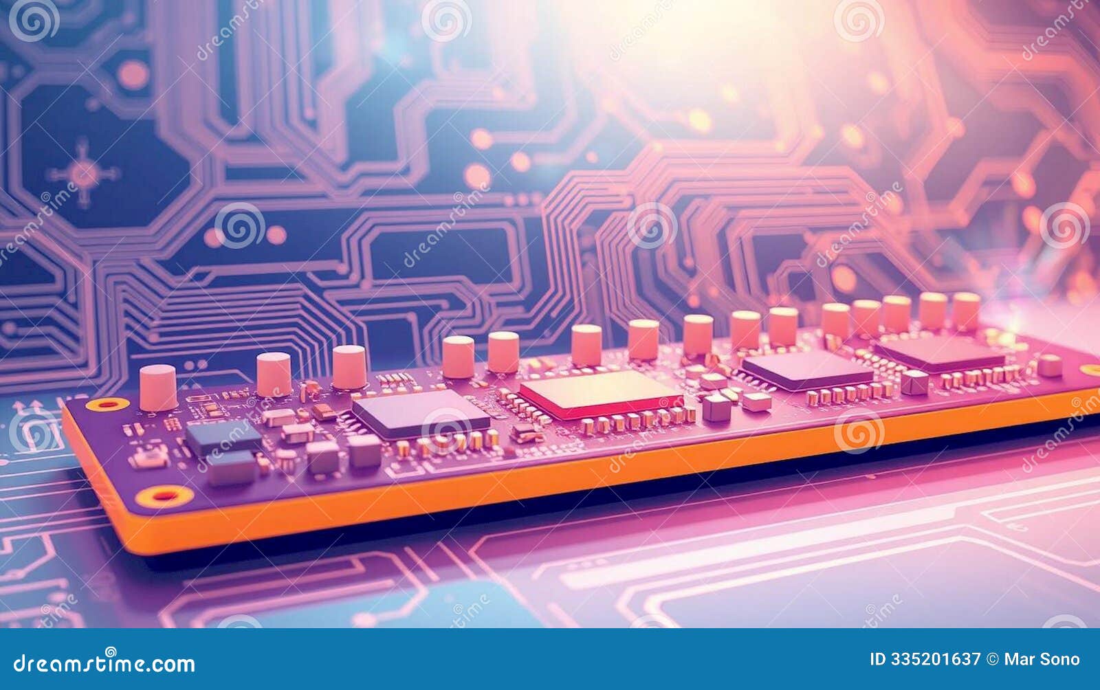 Circuit Board with Chips, Wires, Connectors, and Electronic Components ...