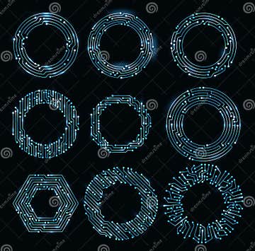 Circuit Board Circle Frames. Abstract Digital Round Frame, Hardware ...