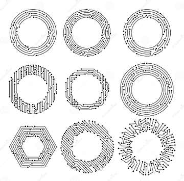 Circuit Board Circle Frames. Abstract Digital Round Frame, Hardware ...