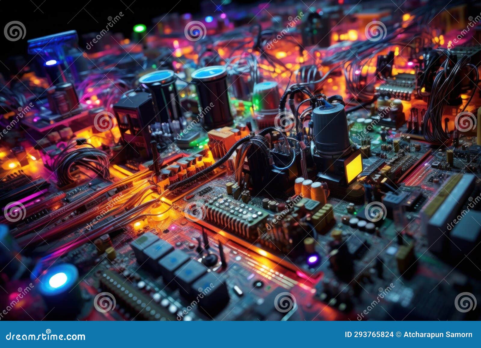 A Circuit Board with Colorful Electronic Components and Wires Soldered ...