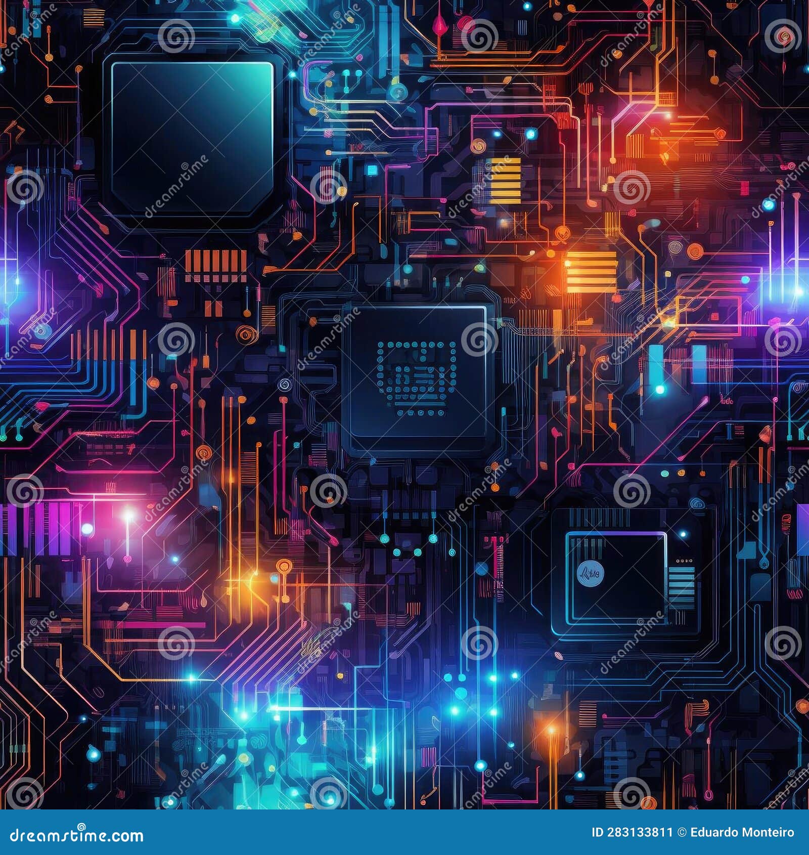 Circuit Board with Colorful Lights and Intricate Textures (tiled Stock ...