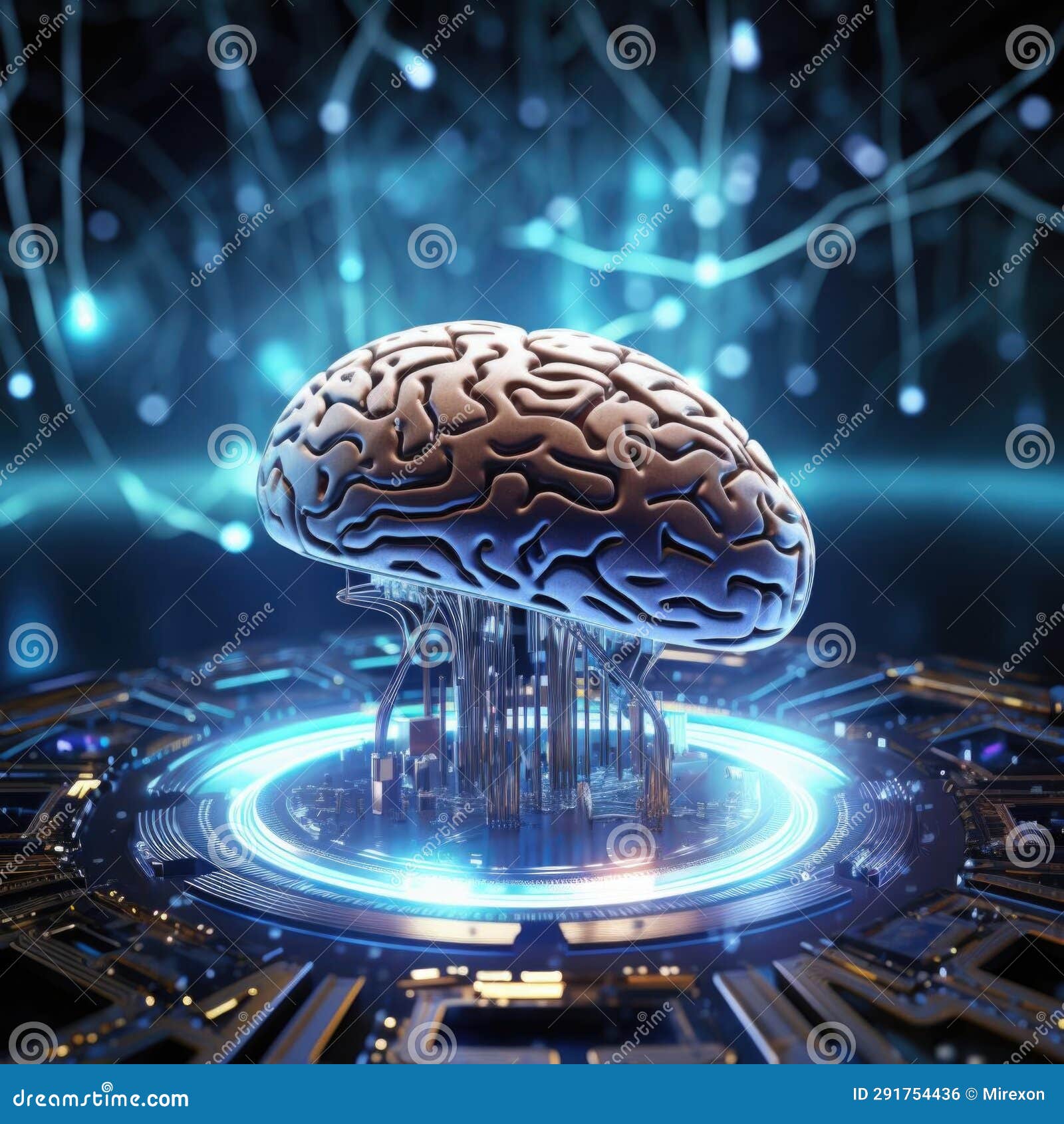 Circuit Board Computer with Brain. Artificial Neural Network. Stock ...