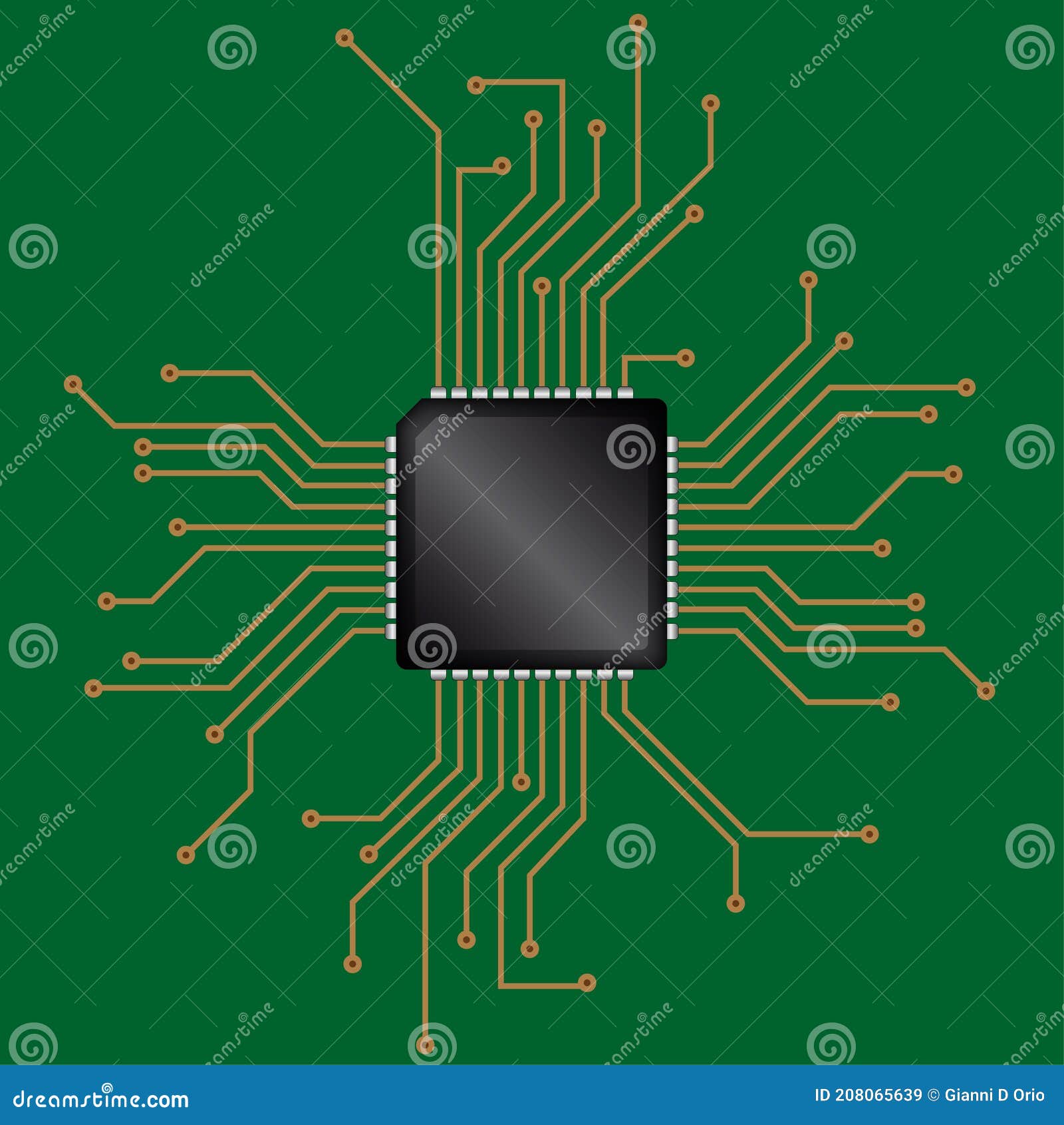 Circuit Board with CPU and Electrical Tracks Stock Illustration ...