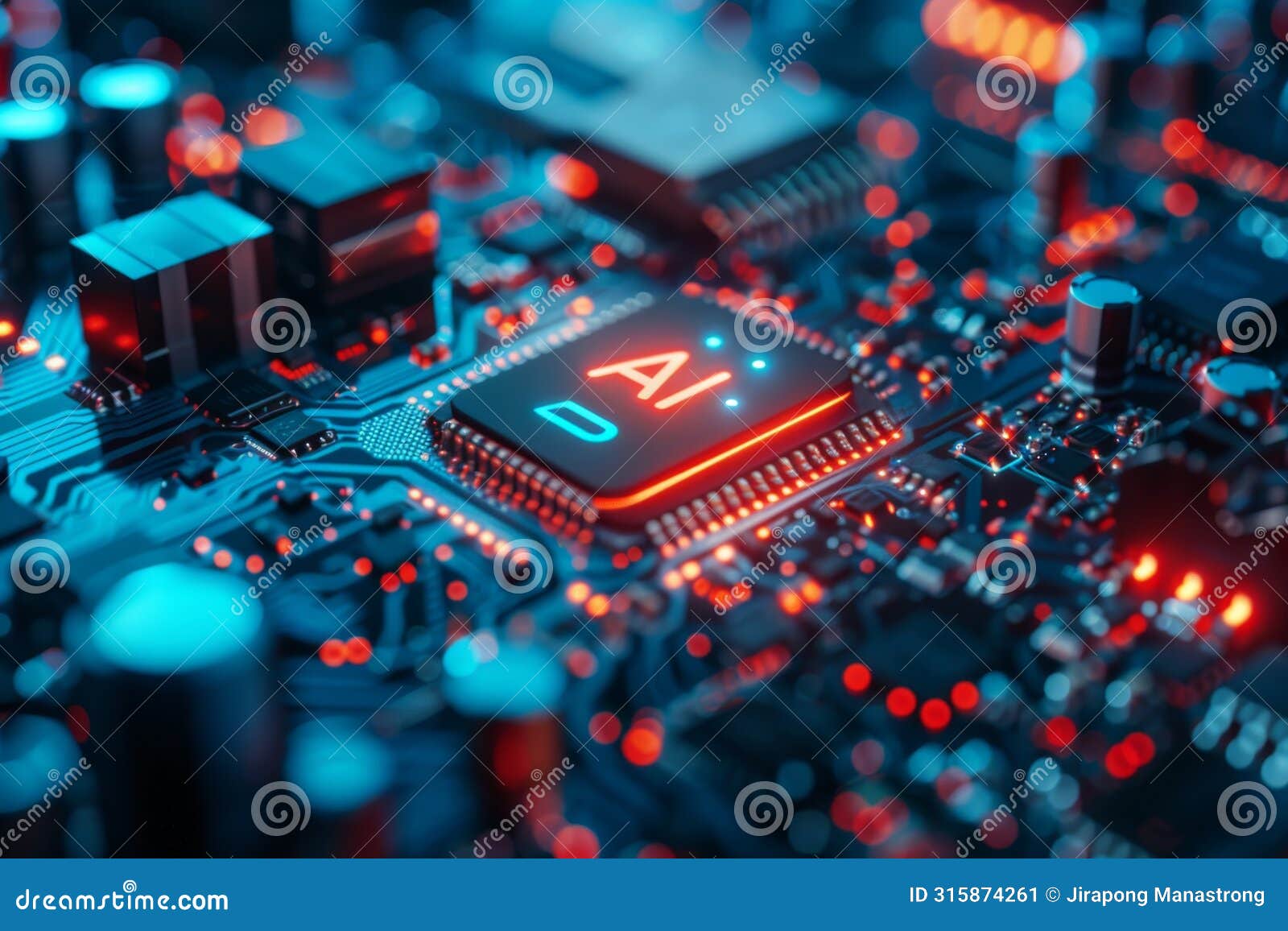 Circuit Board CPU or GPU Processor Microchip Starting Artificial Intelligence of Neural ...