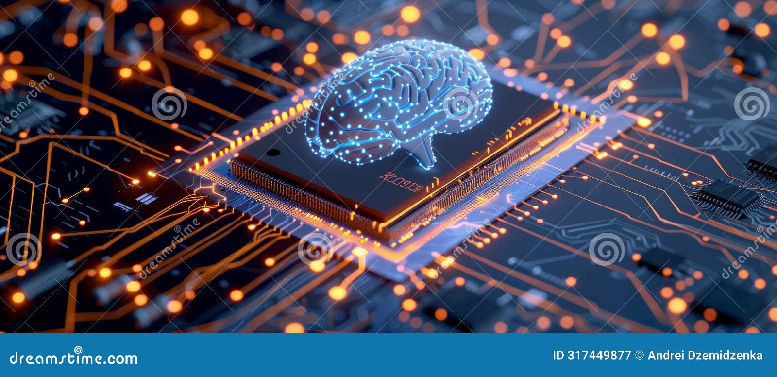 Circuit Board CPU Processor Microchip Artificial Intelligence Visualization of Neural Networks ...