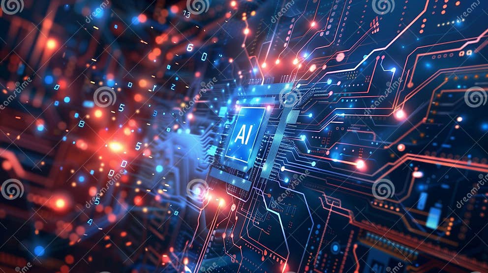 Circuit Board CPU Processor Microchip Starting Artificial Intelligence Digitalization of Neural ...