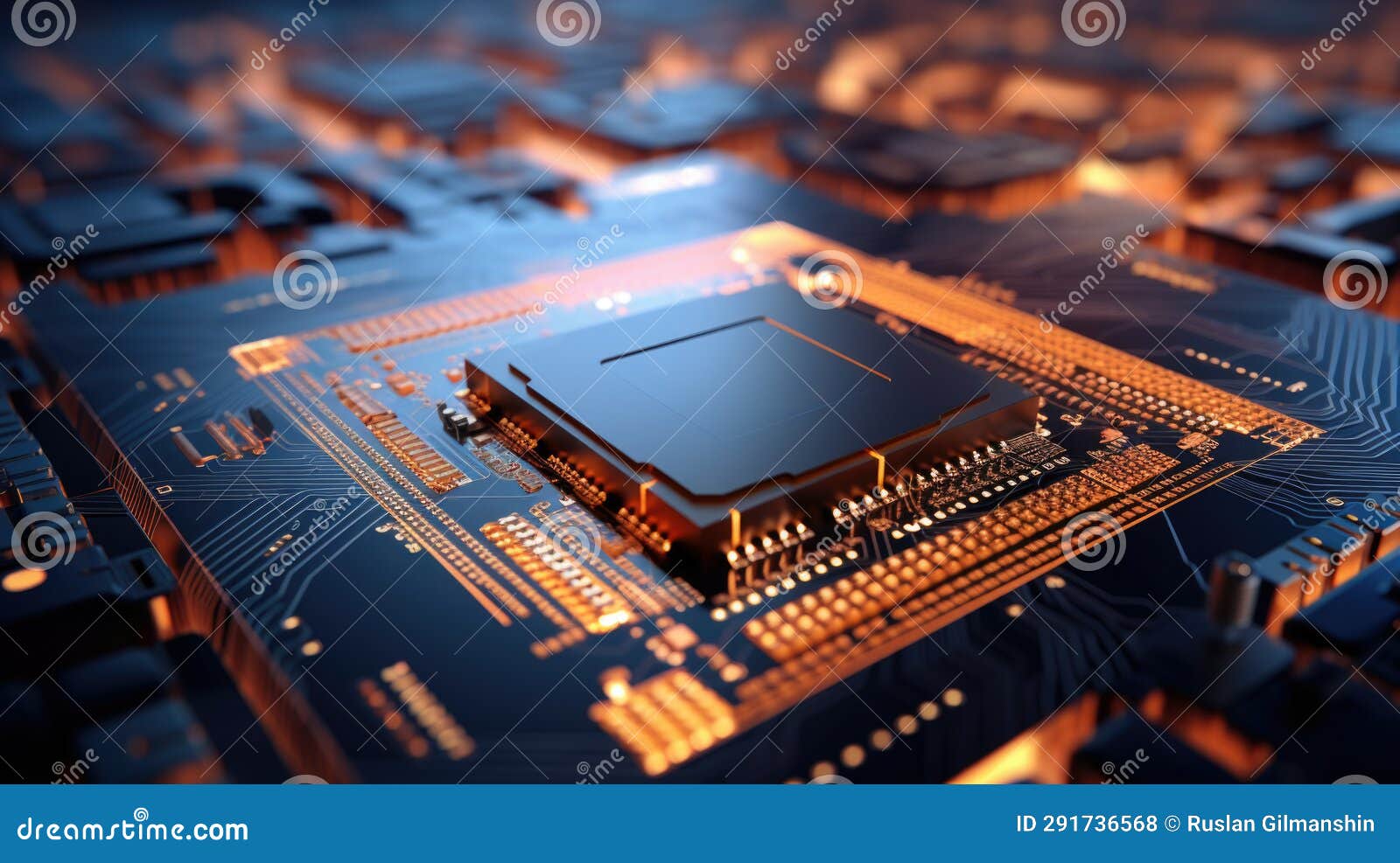 Circuit Board CPU Processor Microchip Starting Artificial Intelligence Digitalization of Neural ...