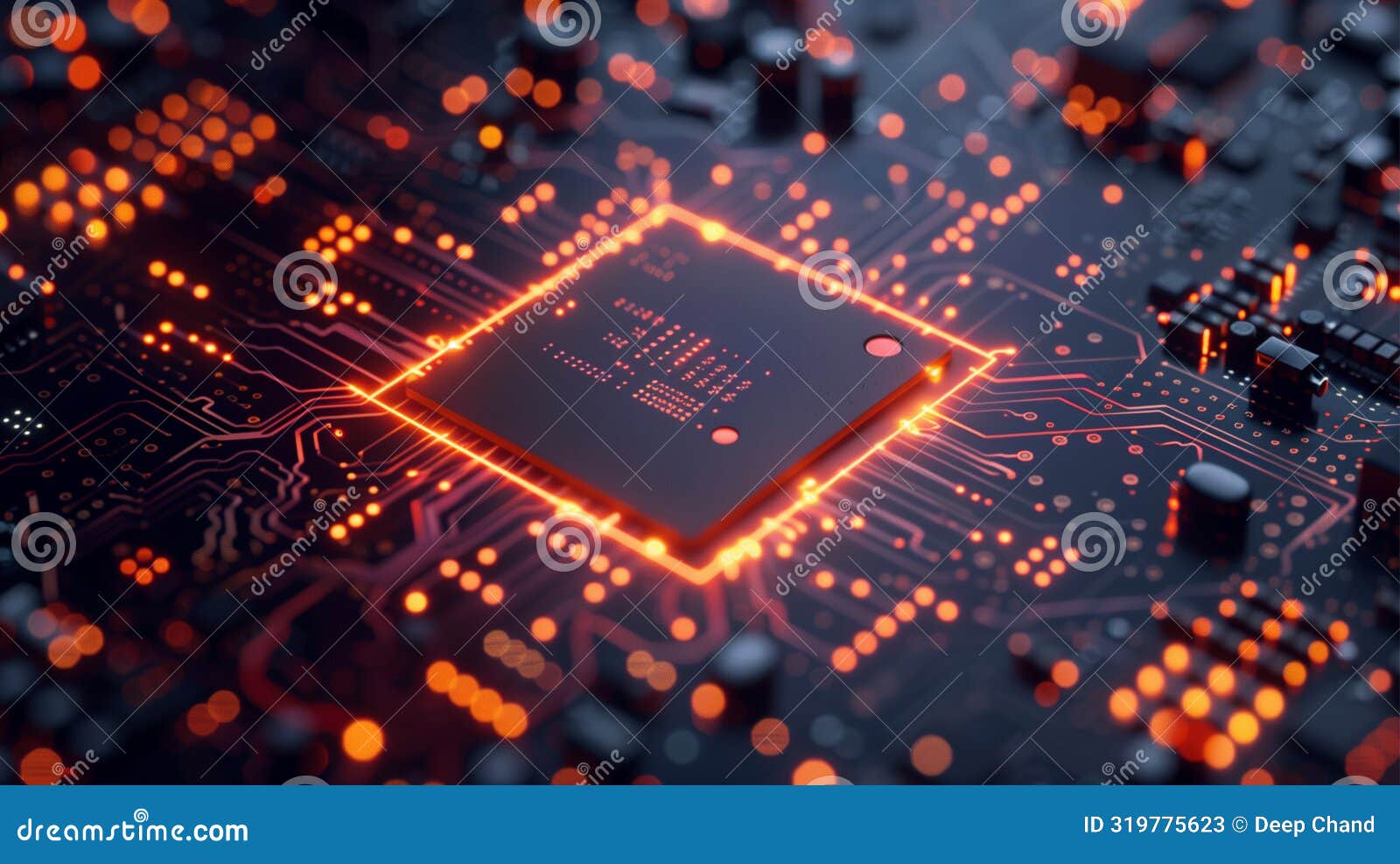 Circuit Board CPU Processor Microchip Starting Artificial Intelligence Visualization of Neural ...