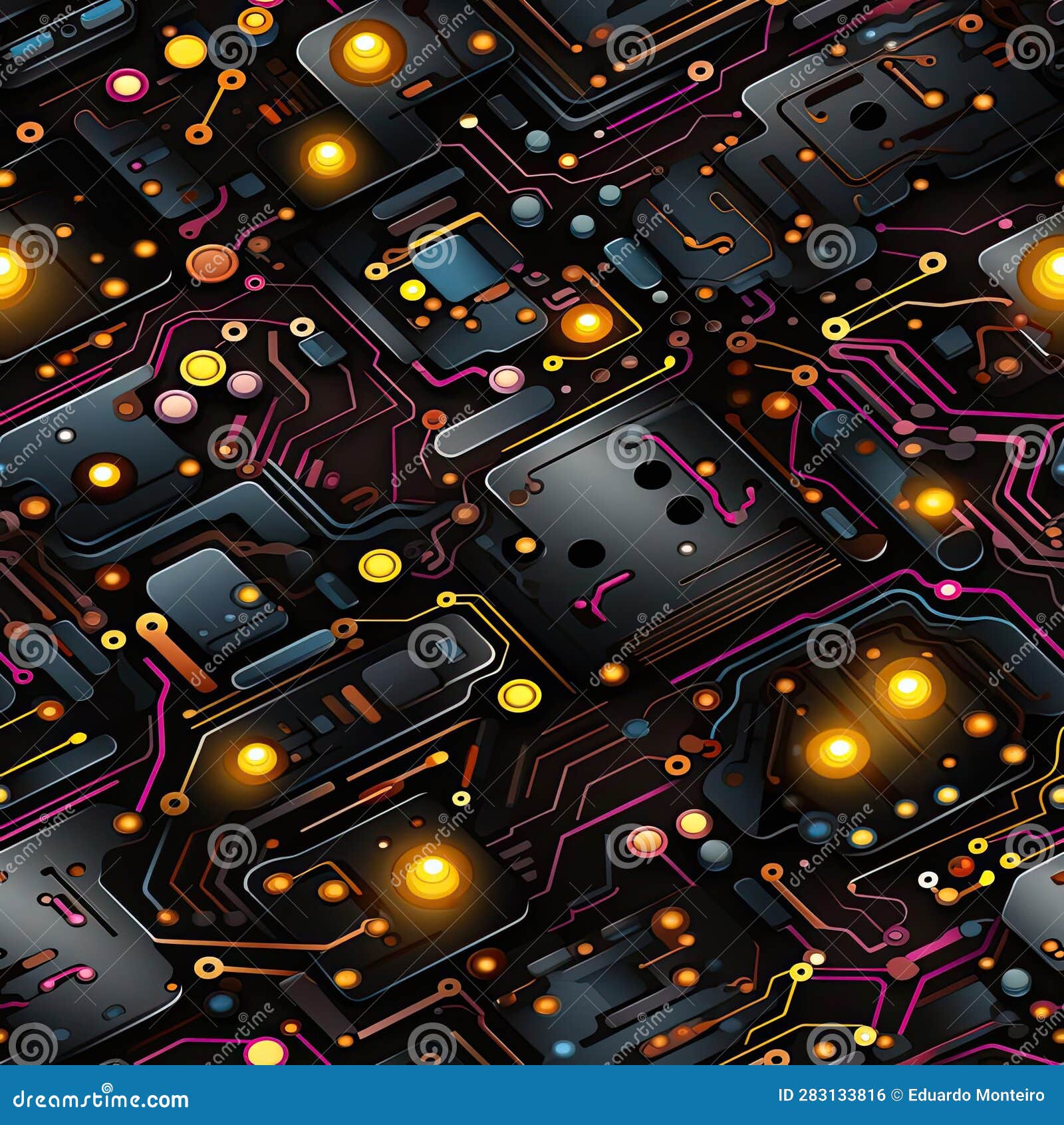 Circuit Board Design in Glowing Colors and Birds-eye-view (tiled Stock ...