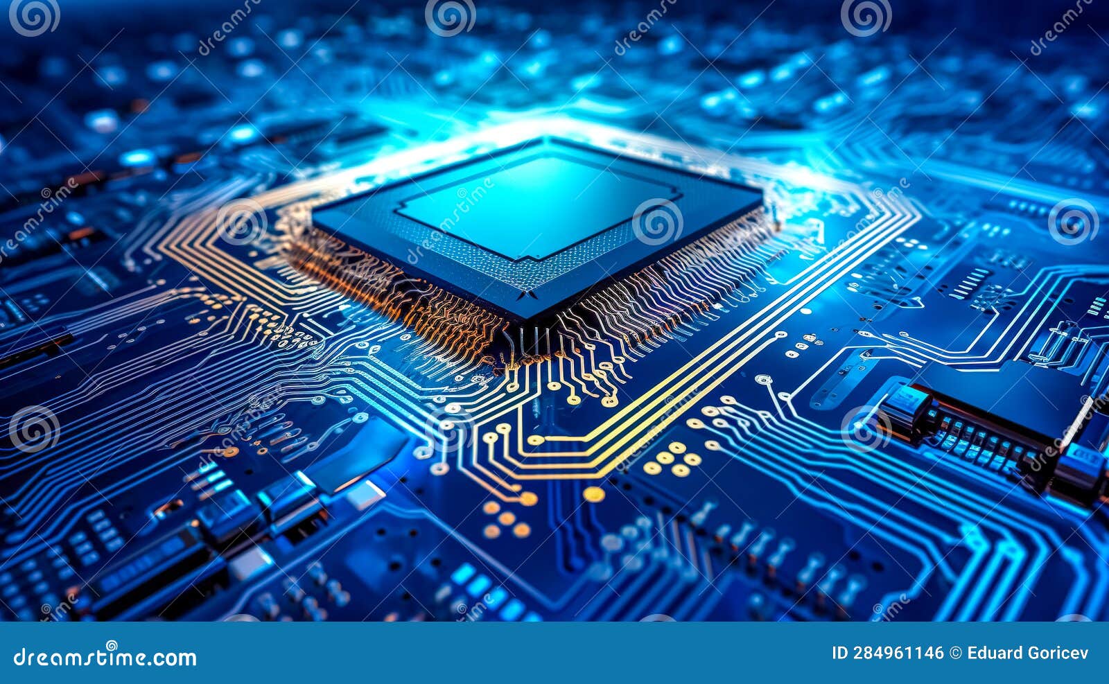 Electronic Circuit Board. a Digital Chip on the Motherboard of an ...