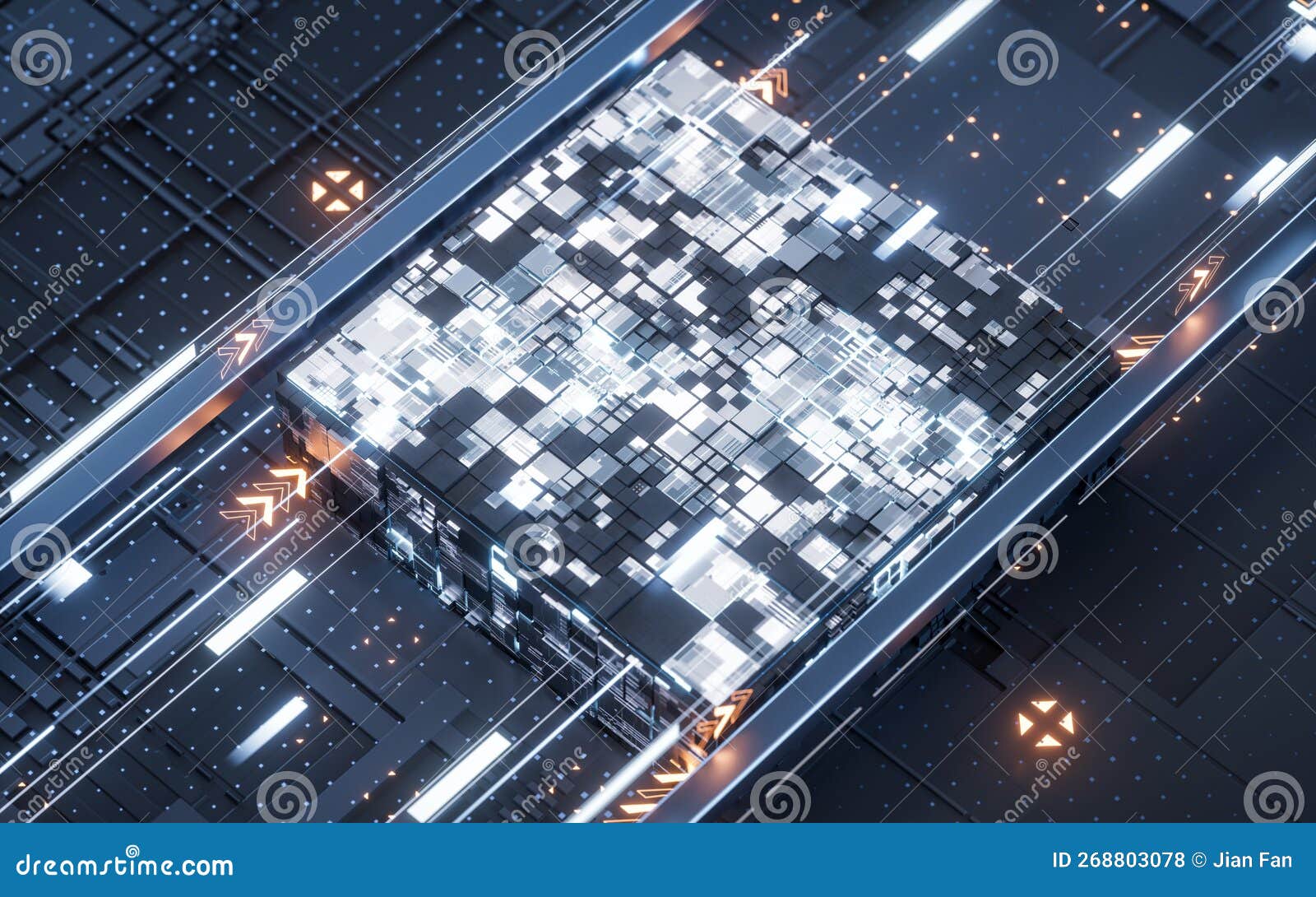 Circuit Board and Electrical Chip Core, 3d Rendering Stock Illustration ...