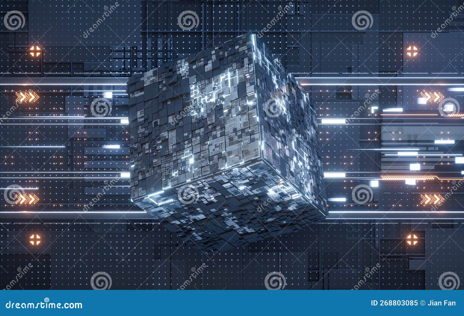 Circuit Board and Electrical Chip Core, 3d Rendering Stock Illustration ...