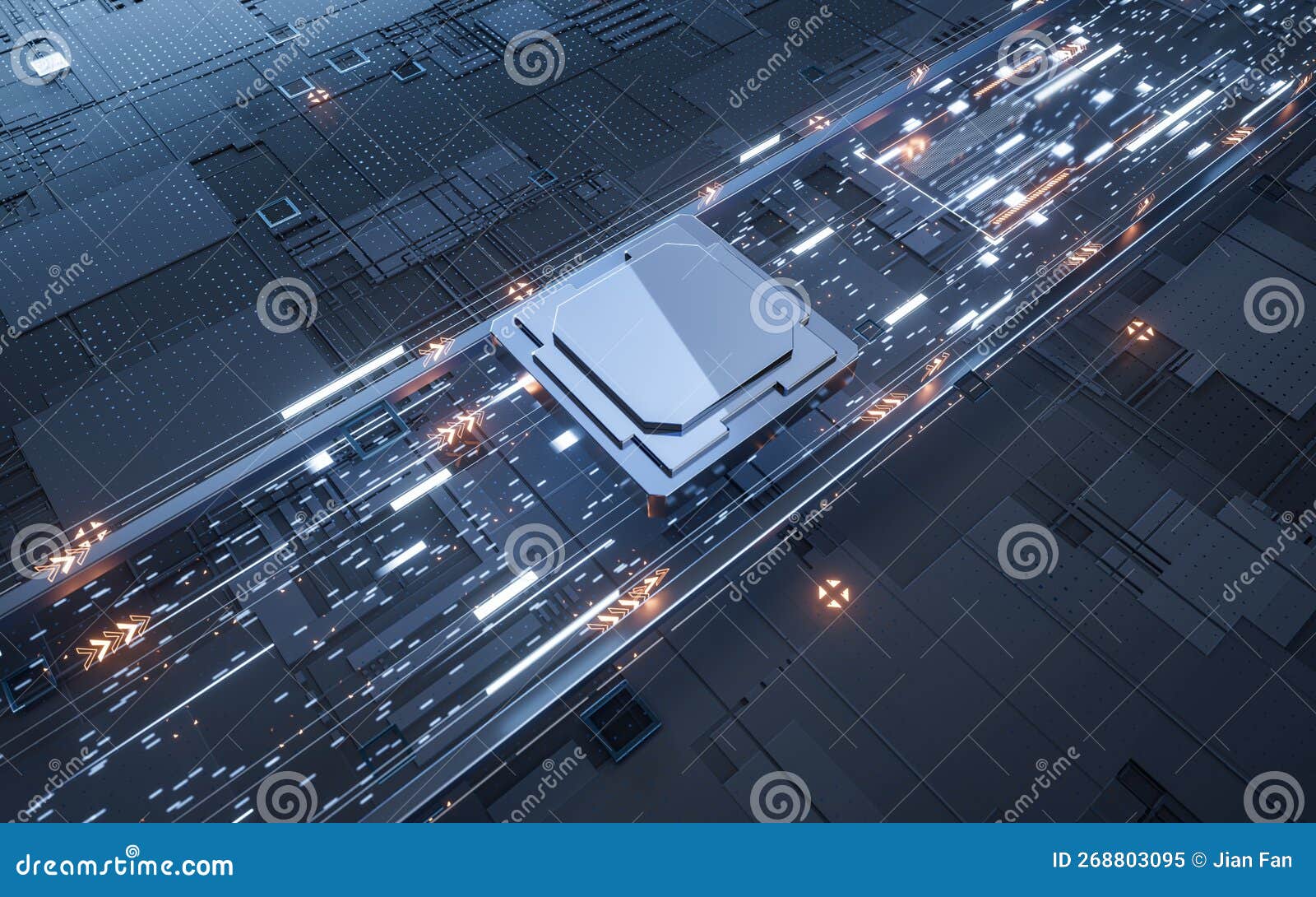 Circuit Board and Electrical Chip Core, 3d Rendering Stock Illustration ...