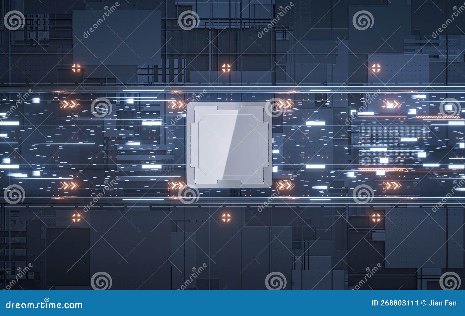 Circuit Board and Electrical Chip Core, 3d Rendering Stock Illustration ...