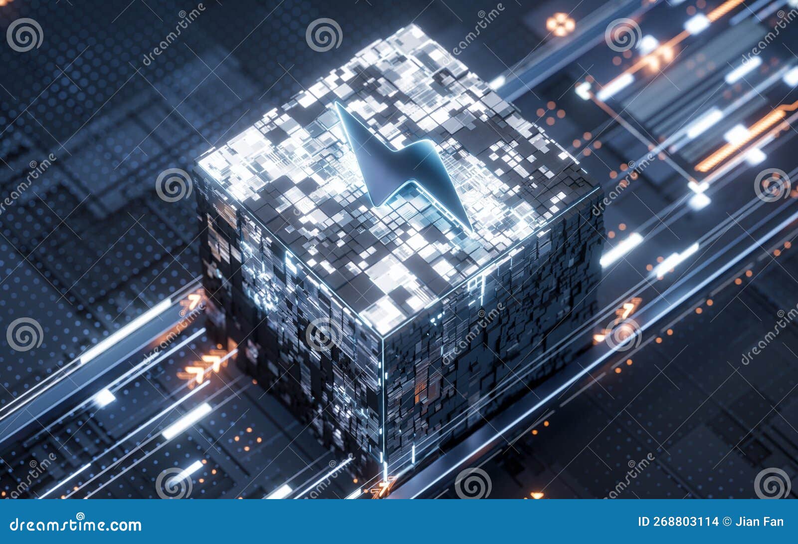 Circuit Board and Electrical Chip Core, 3d Rendering Stock Illustration ...