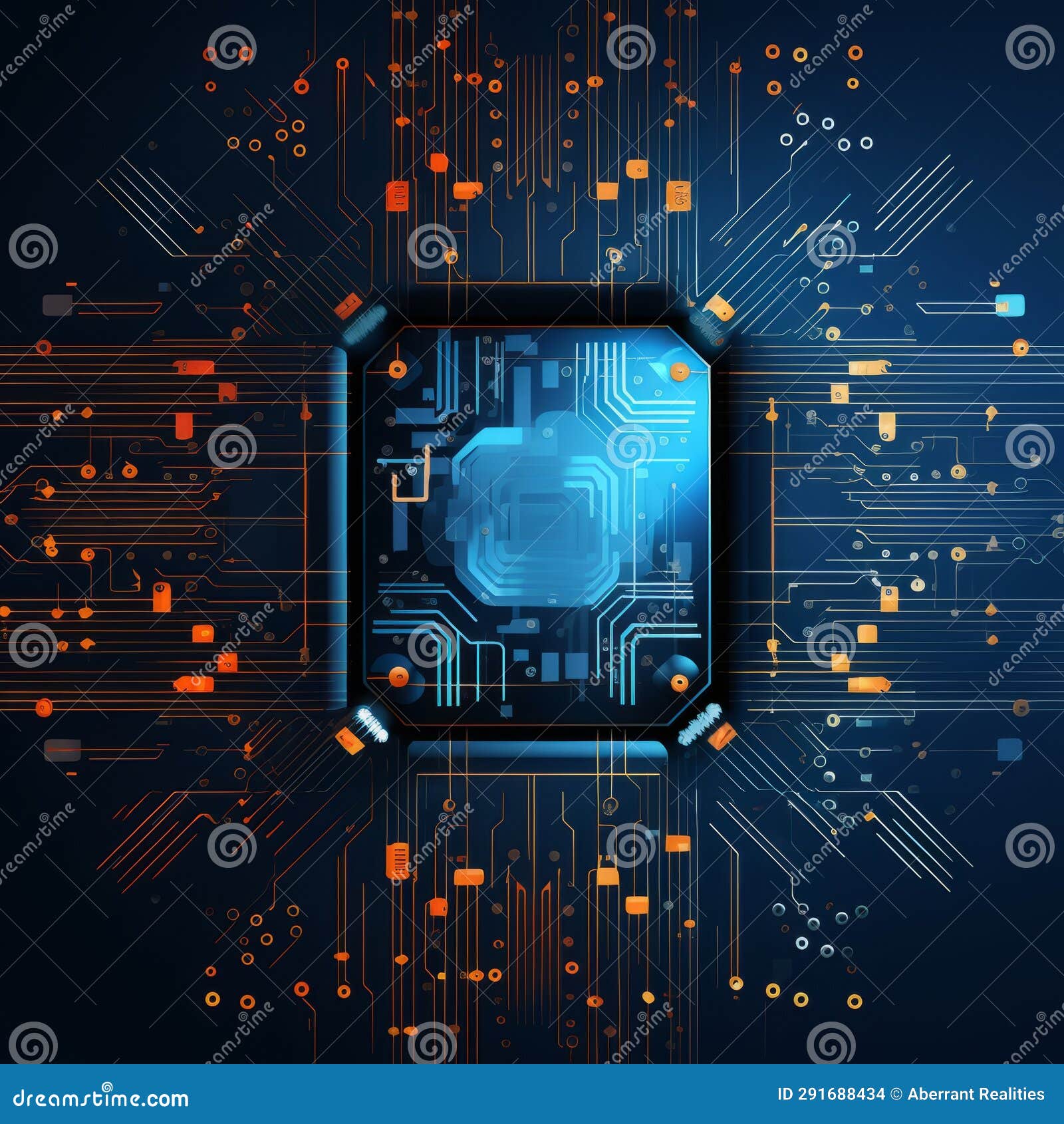 A Circuit Board with an Electronic Chip on it Stock Illustration ...