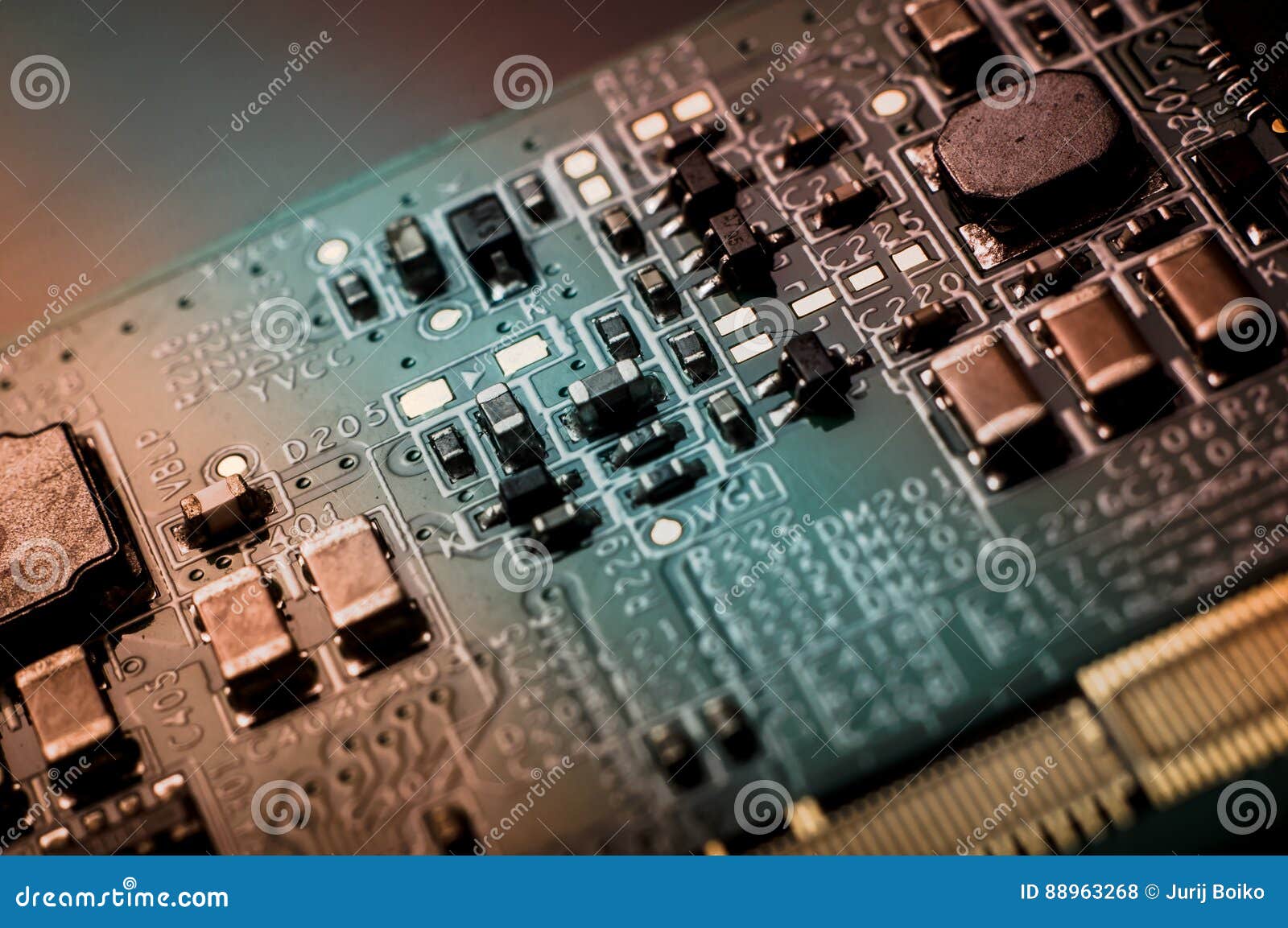 Hardware Technology Concept In Neon Light. Motherboard In Blue-red ...