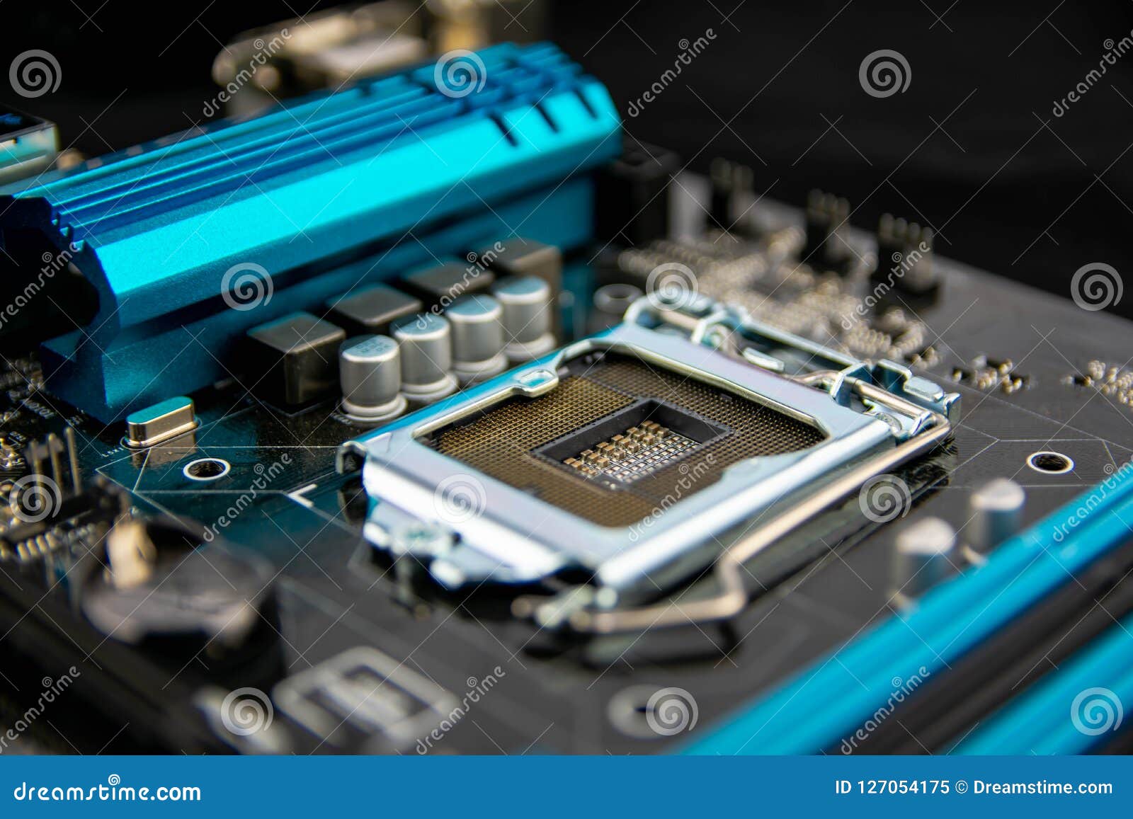 Hardware Technology Concept In Neon Light. Motherboard In Blue-red ...