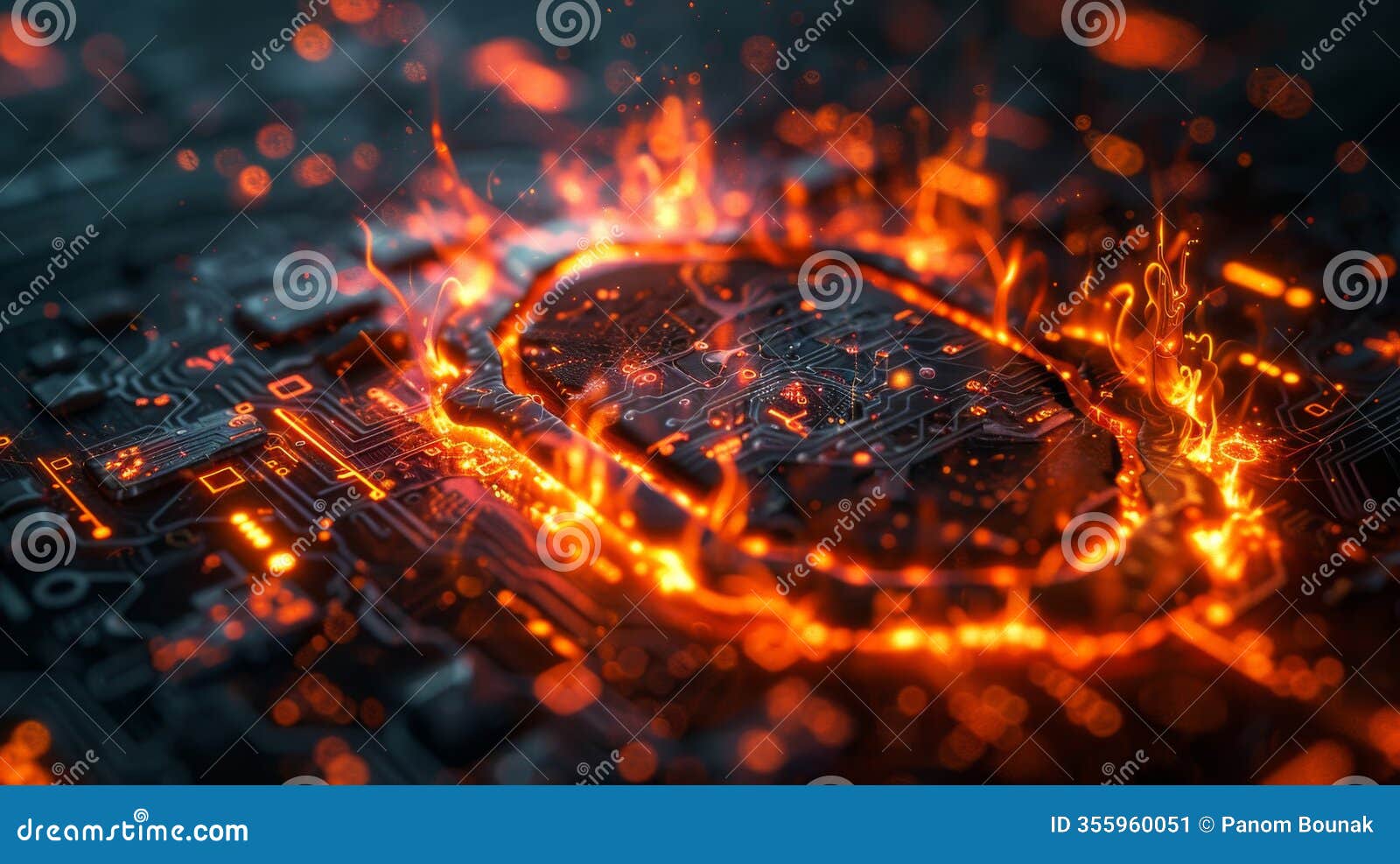 Circuit Board Fire Tech Data Digital Abstract Futuristic Technology ...
