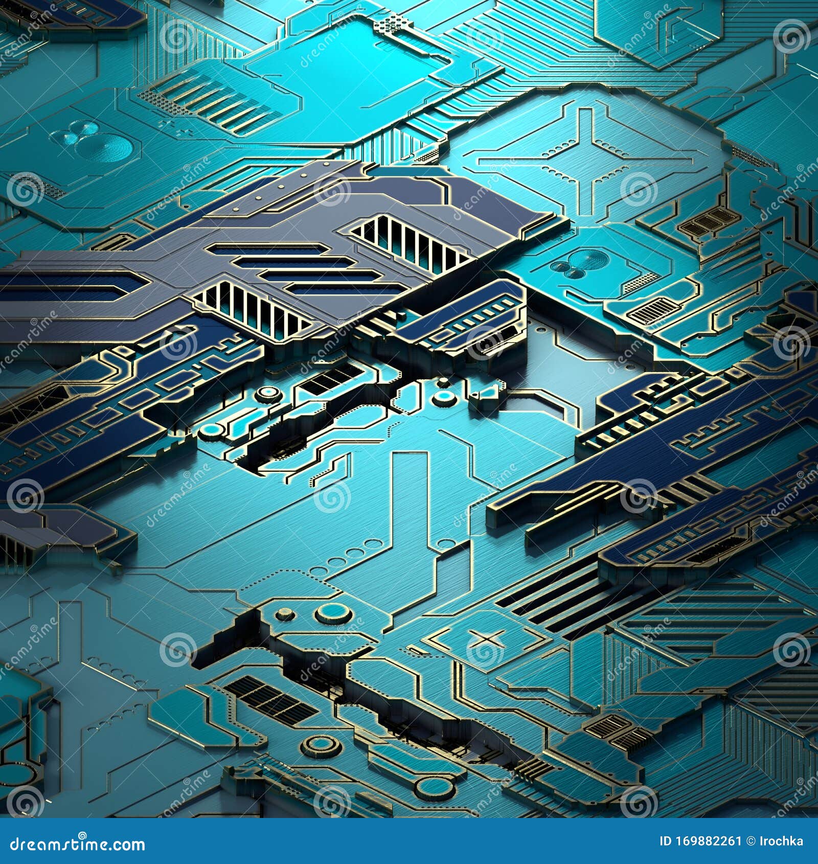 Circuit Board Futuristic Server Code Processing. Turquoise Technology ...