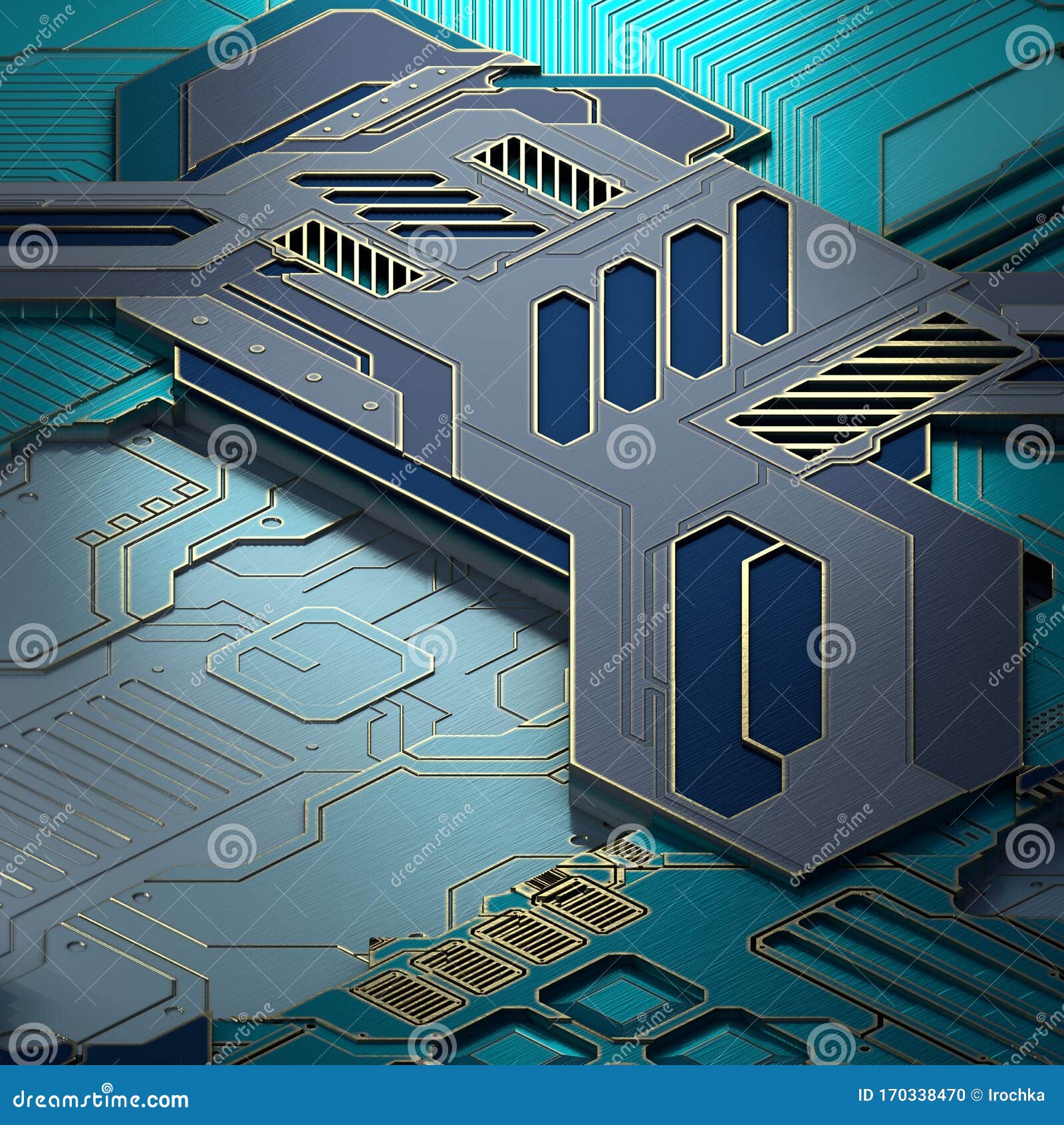 Circuit Board Futuristic Server Code Processing. Turquoise Technology ...