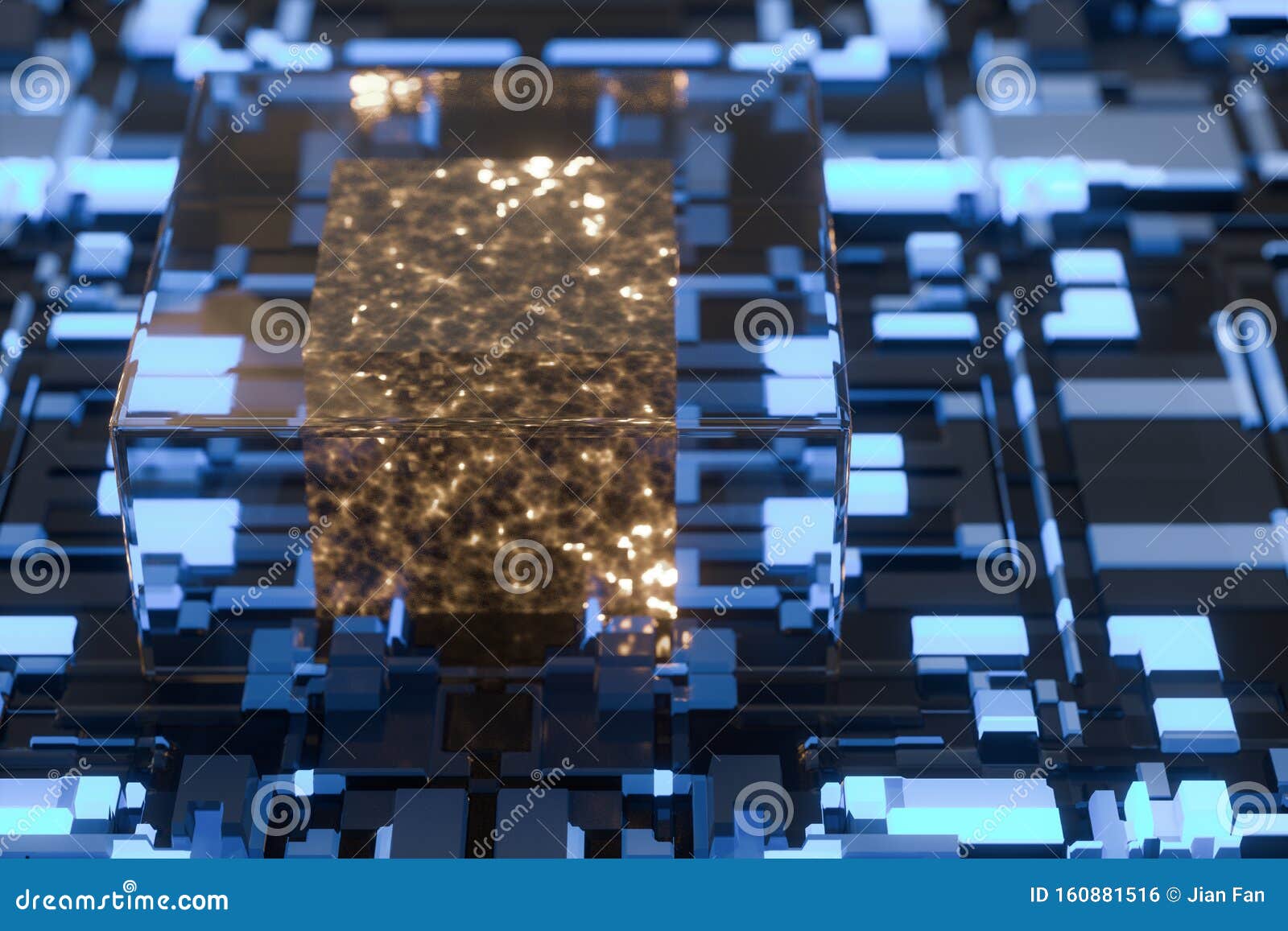 Circuit Board with Glowing Cube and Lines, 3d Rendering Stock ... Circuit Board with Glowing Cube and Lines, 3d Rendering Stock ...