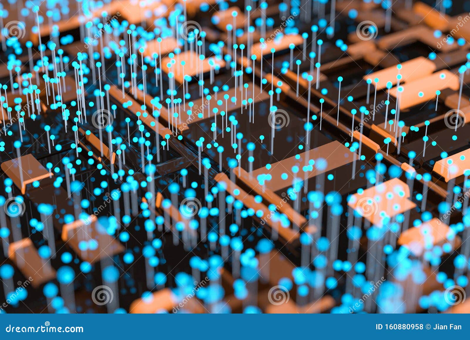 Circuit Board with Glowing Cube and Lines, 3d Rendering Stock ...