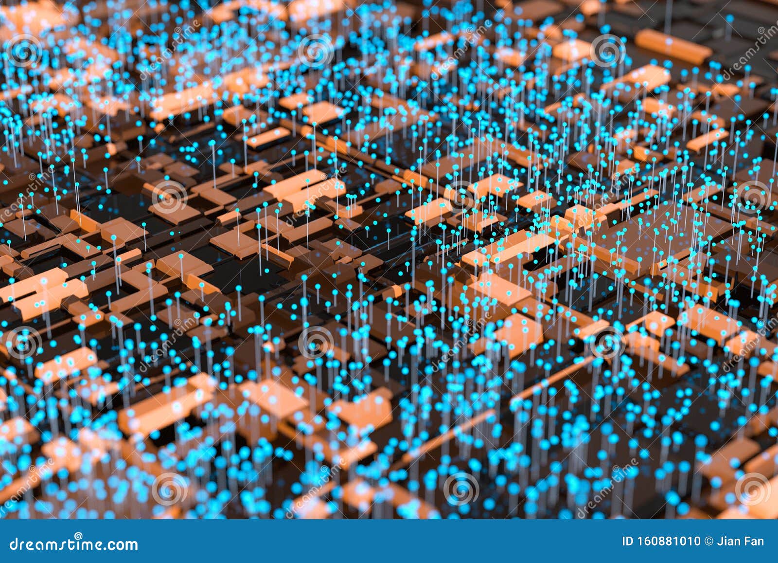 Circuit Board with Glowing Cube and Lines, 3d Rendering Stock ...