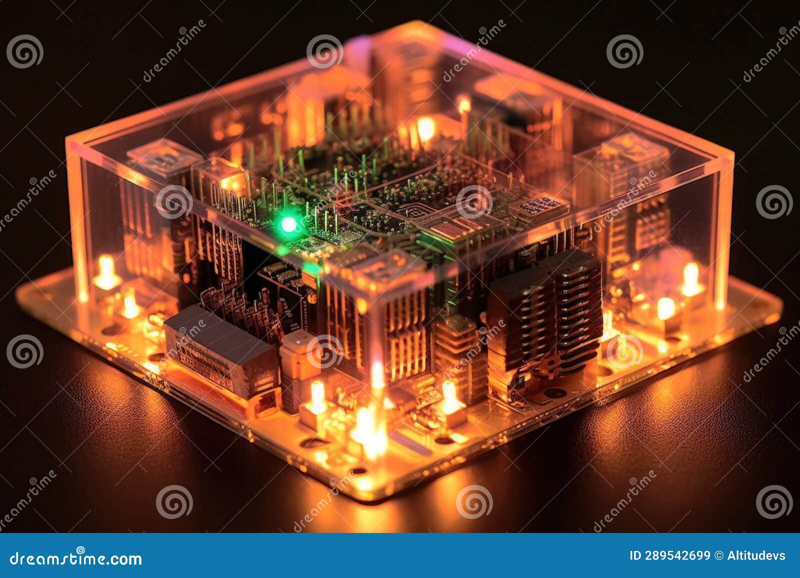 Circuit Board with Glowing Led Lights Stock Illustration - Illustration ...