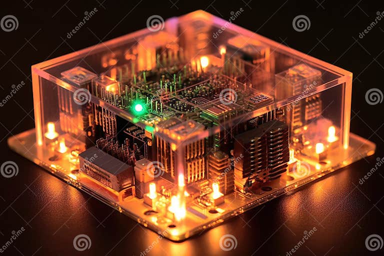 Circuit Board with Glowing Led Lights Stock Image - Image of generated ...