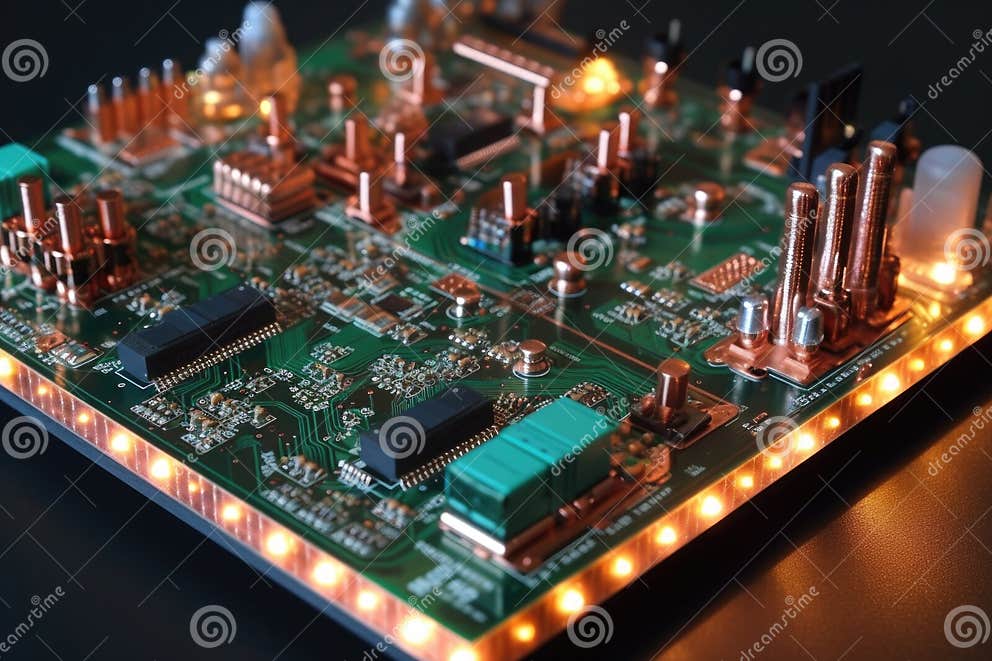 Circuit Board with Glowing Led Lights Stock Photo - Image of code ...
