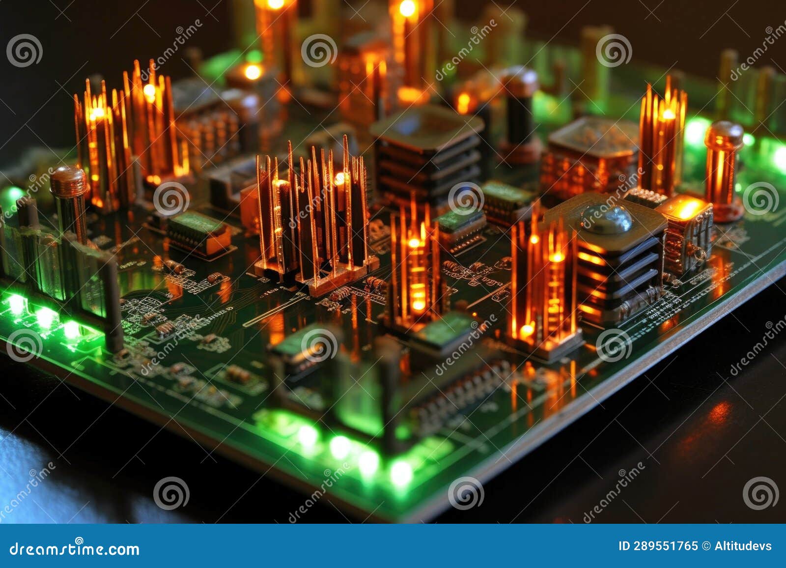 Circuit Board with Glowing Led Lights Stock Illustration - Illustration ...