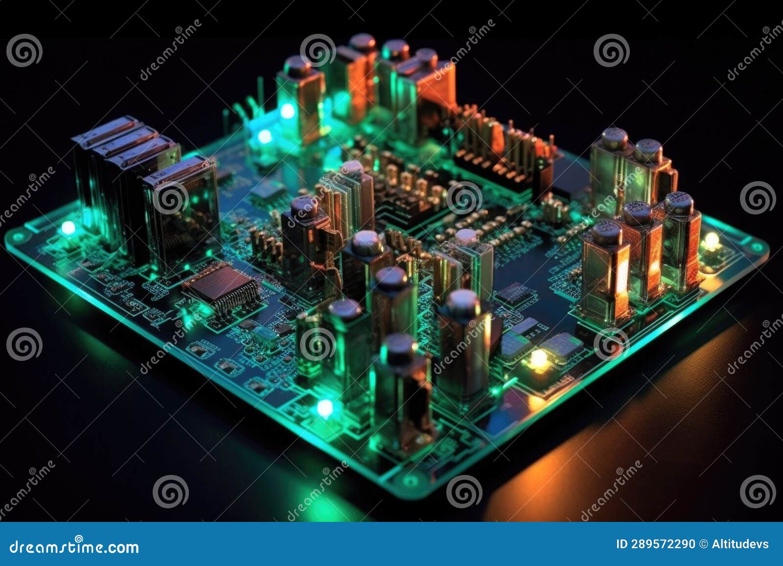 Circuit Board with Glowing Led Lights Stock Photo - Image of board ...