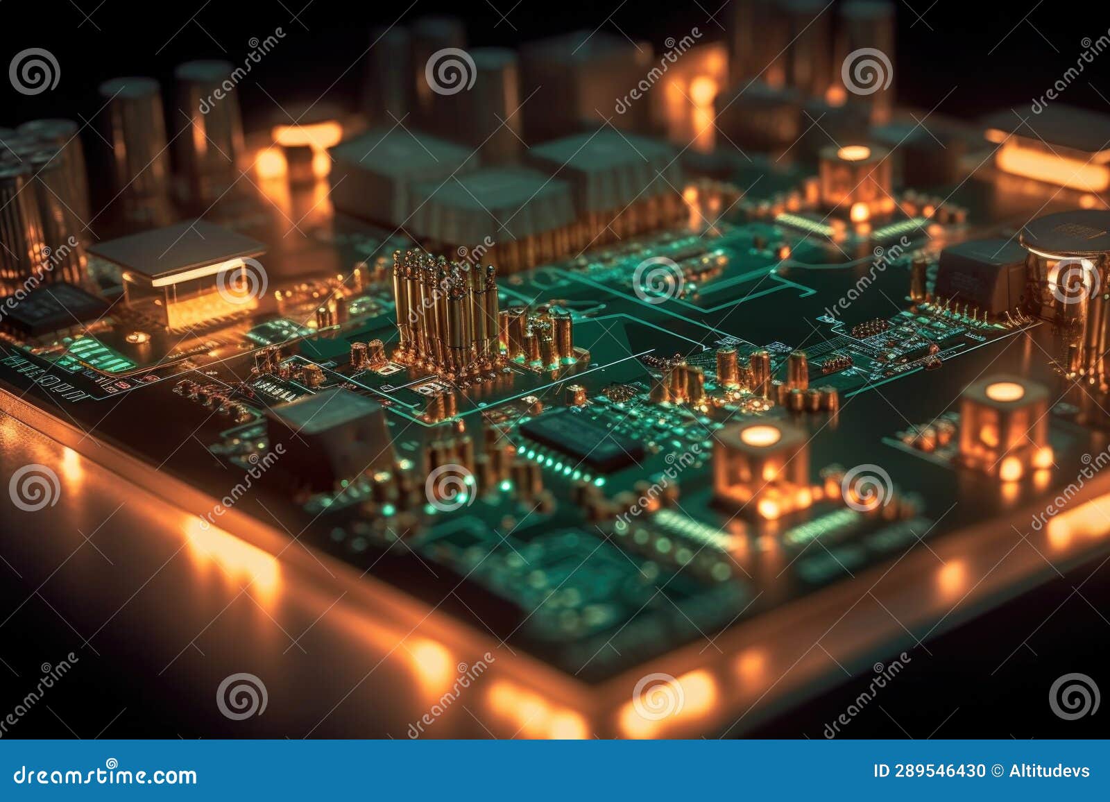 Circuit Board with Glowing Led Lights in Low Light Stock Photo - Image ...