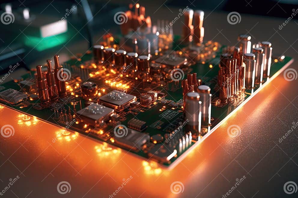 Circuit Board with Glowing Led Lights in Low Light Stock Image - Image ...