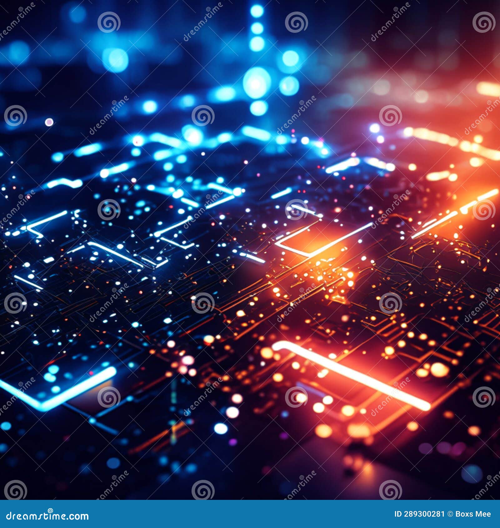 Circuit Board with Glowing Particles. 3d Rendering, 3d Illustration ...