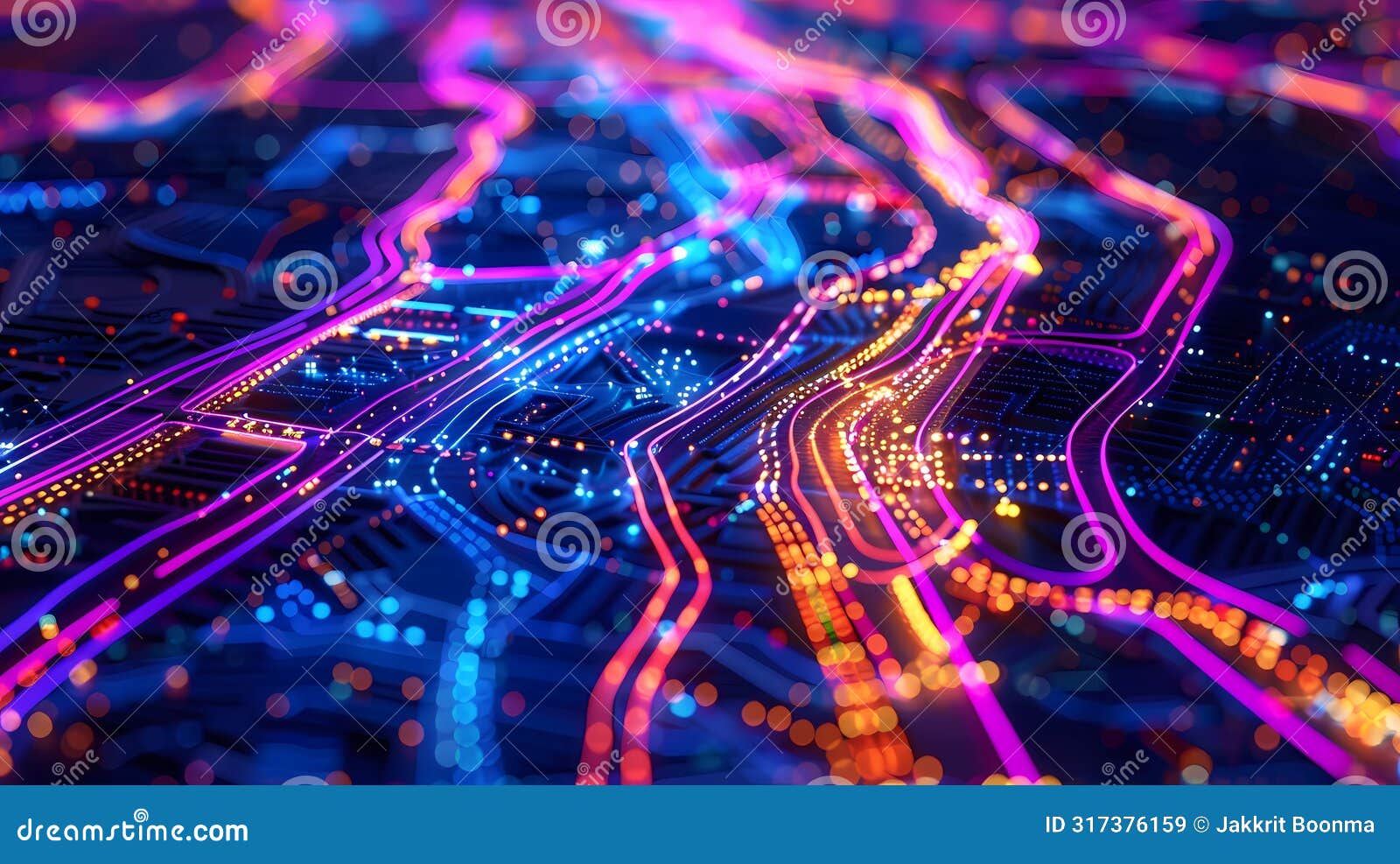 Circuit Board with Glowing Particles, Technology Background, Generative ...