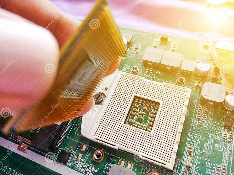 The Circuit Board Has a Computer`s Cpu Socket Where the Technician is ...