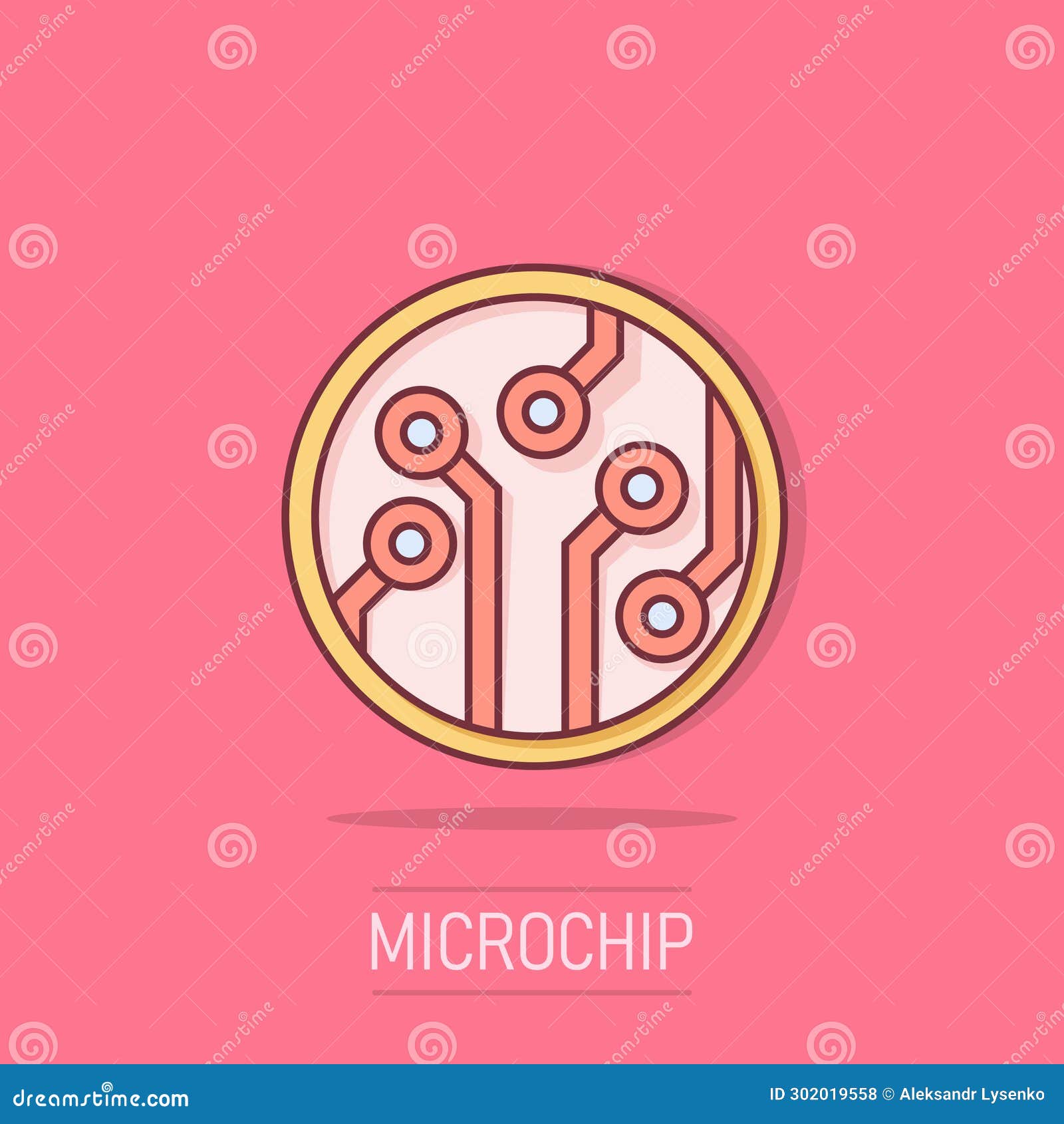 Circuit Board Icon in Comic Style. Technology Microchip Vector Cartoon ...