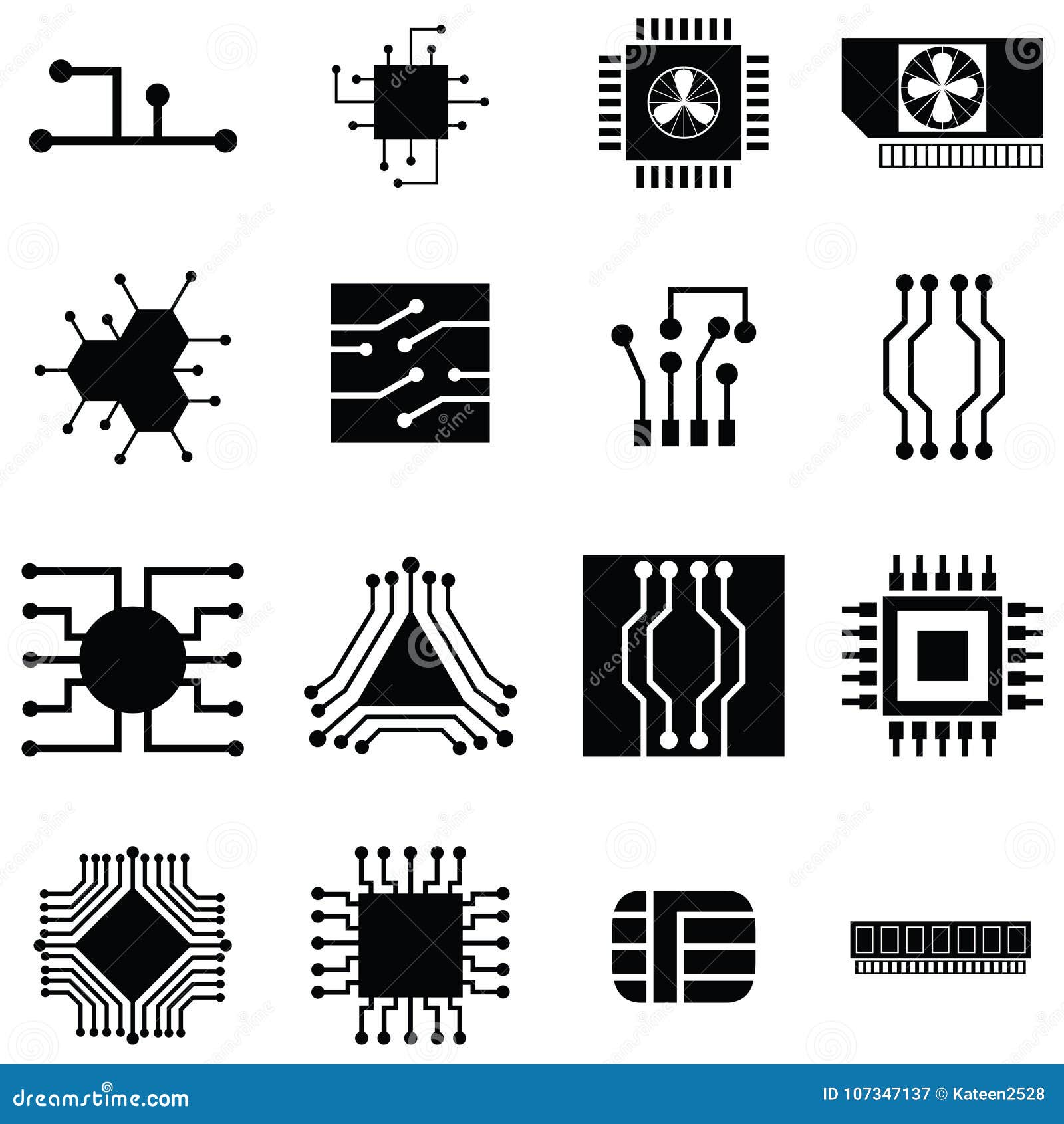 Circuit board icon set stock vector. Illustration of processor - 107347137