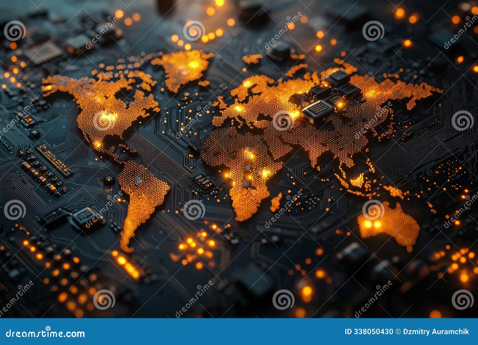 A Circuit Board Integrated with a World Map, Symbolizing Global ...