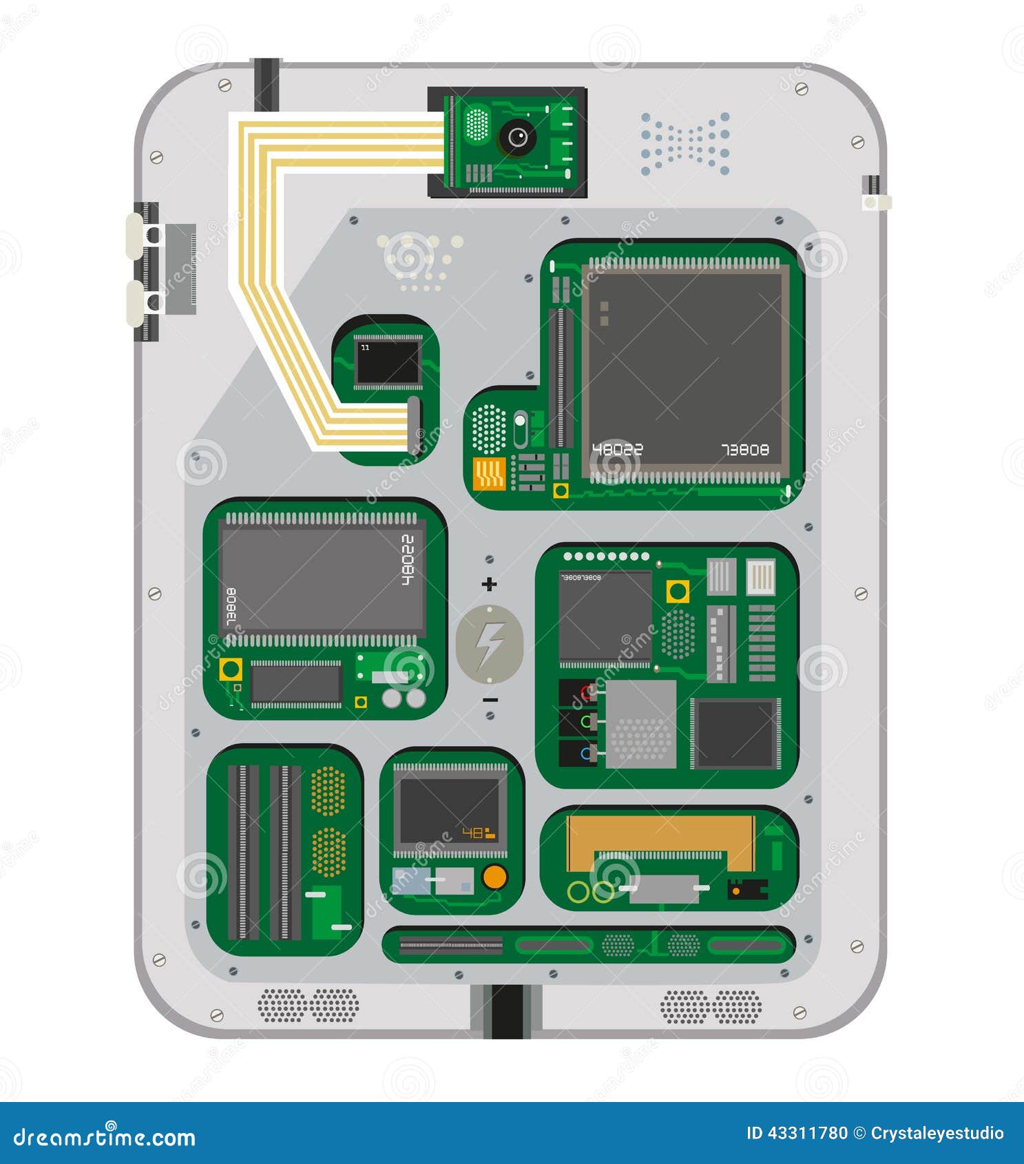 Circuit Board Interior of Touchscreen Tablets and Phones. Isolated on ...
