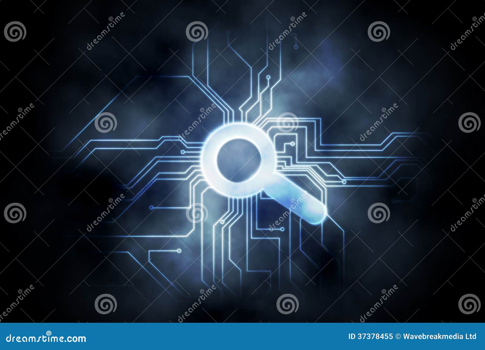 Circuit Board and Magnifying Glass Graphic Stock Illustration ...