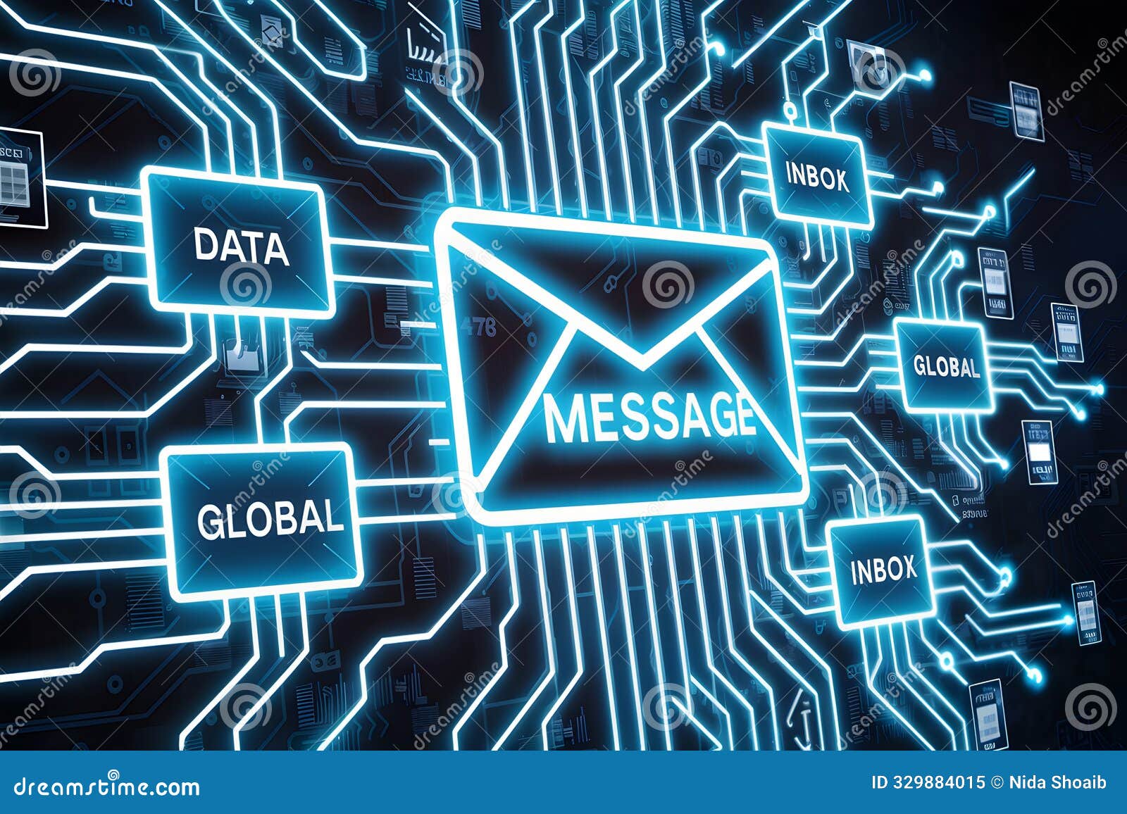 Circuit Board with MESSAGE Icon, Interconnected Envelopes, Suggesting ...