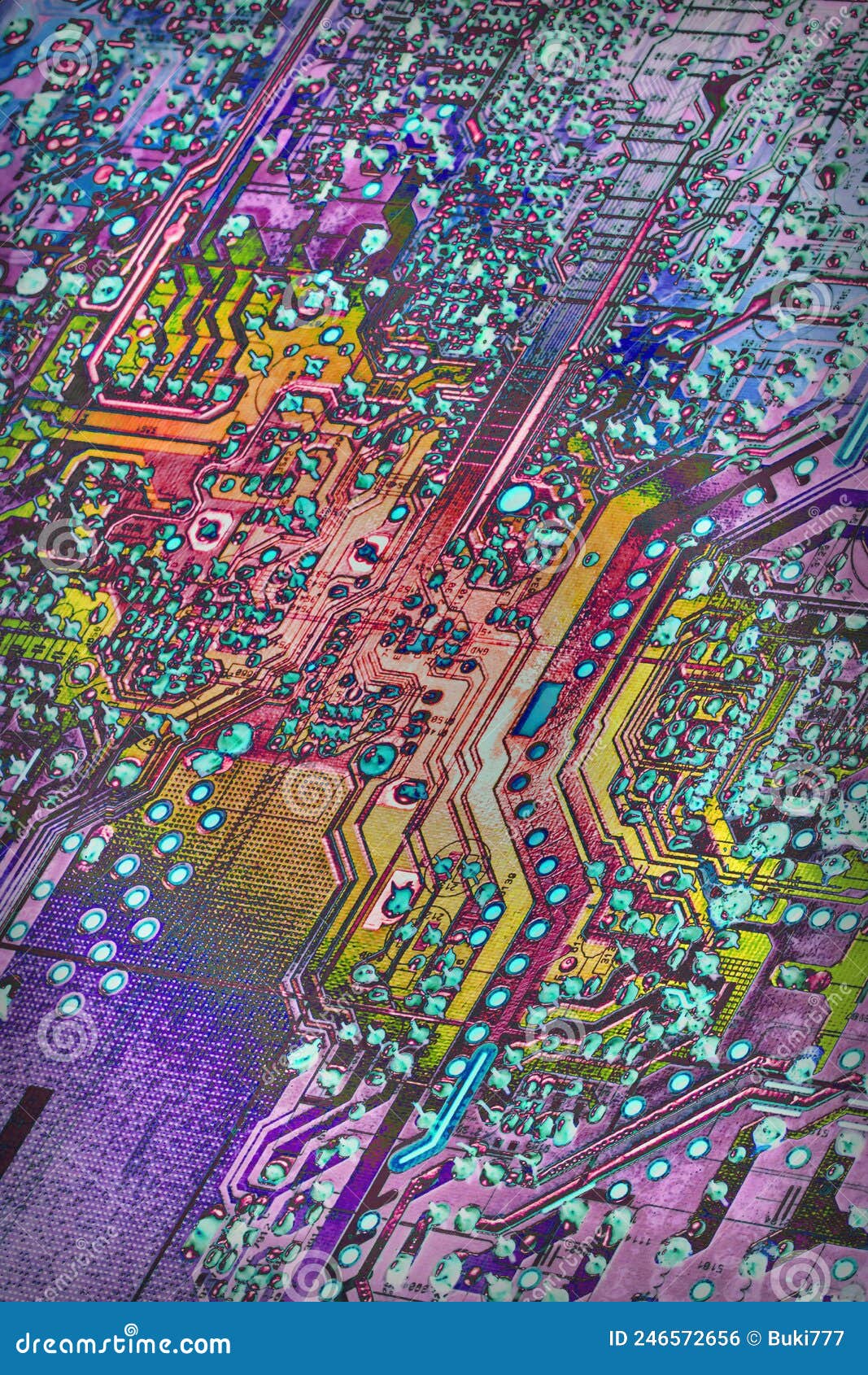 Computer Motherboard Circuit Detail Multicolored Vignette Background ...