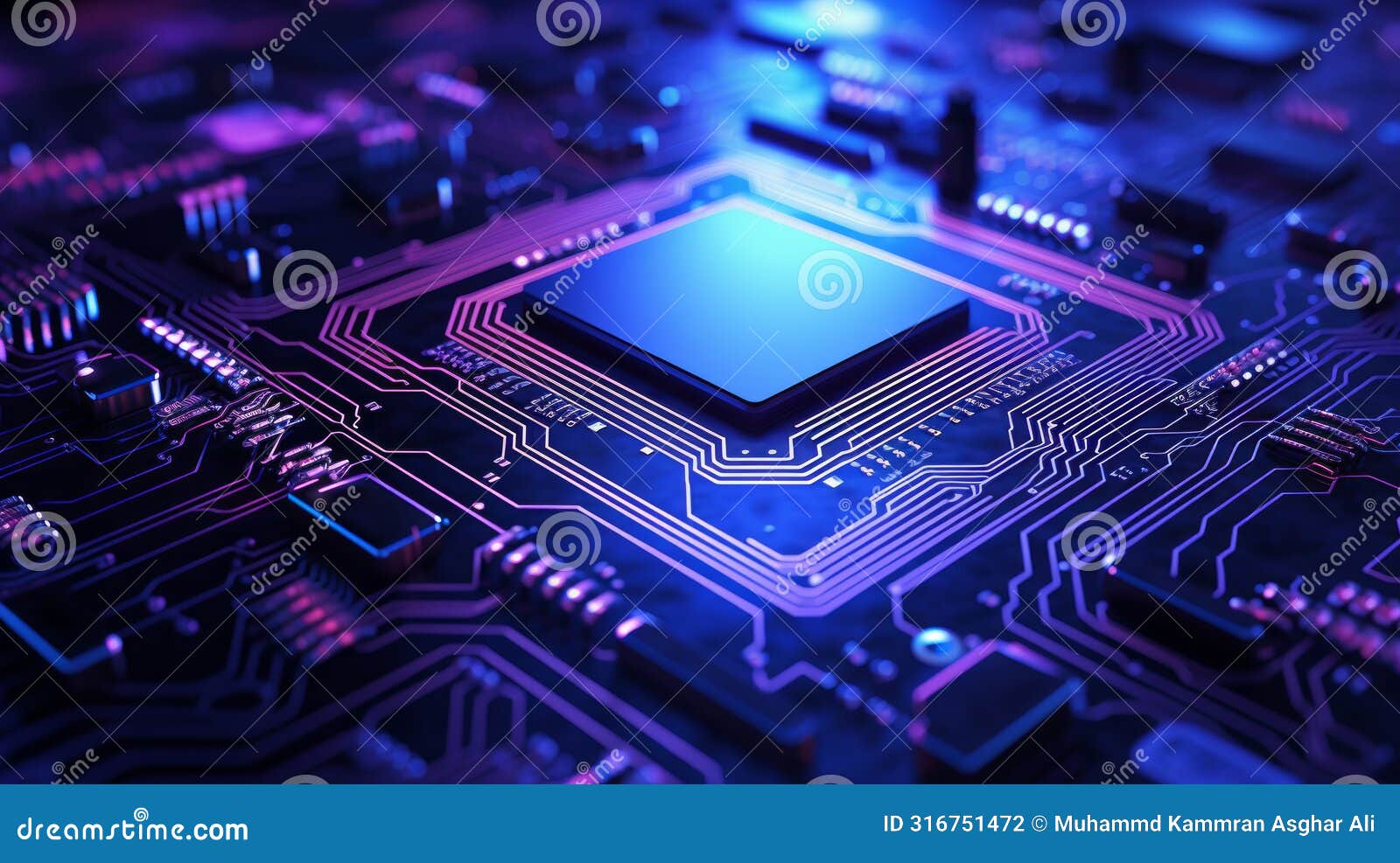 Circuit Board in Neon Light. Technology Concept Stock Illustration ...