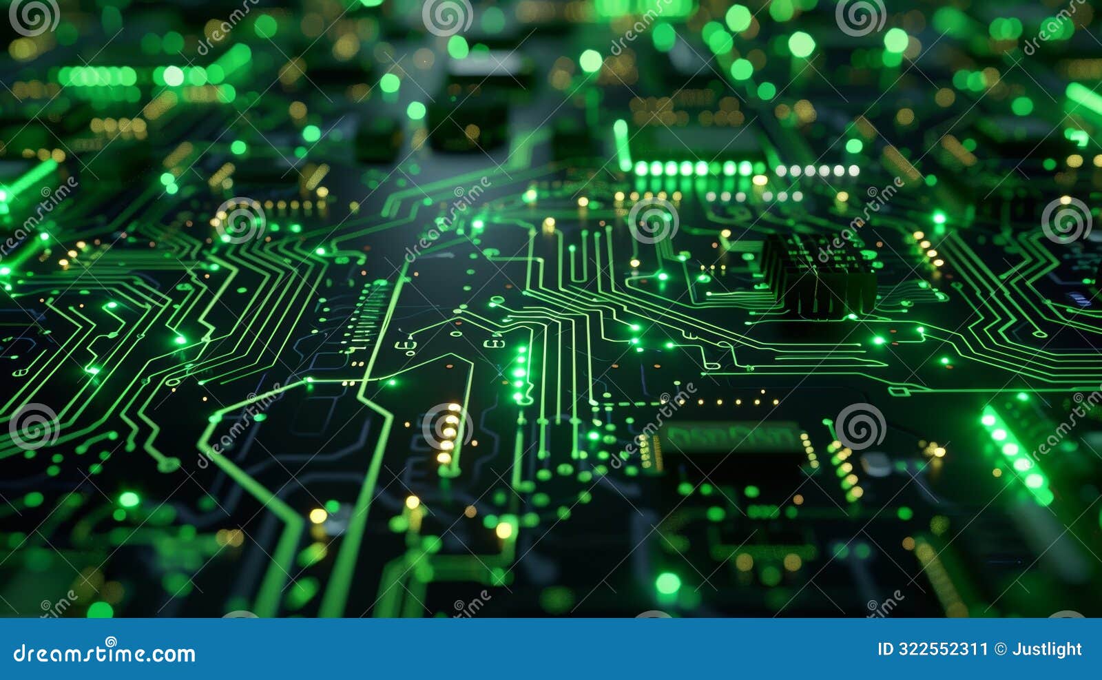 A Circuit Board with Pathways that Glow in the Dark Giving the ...