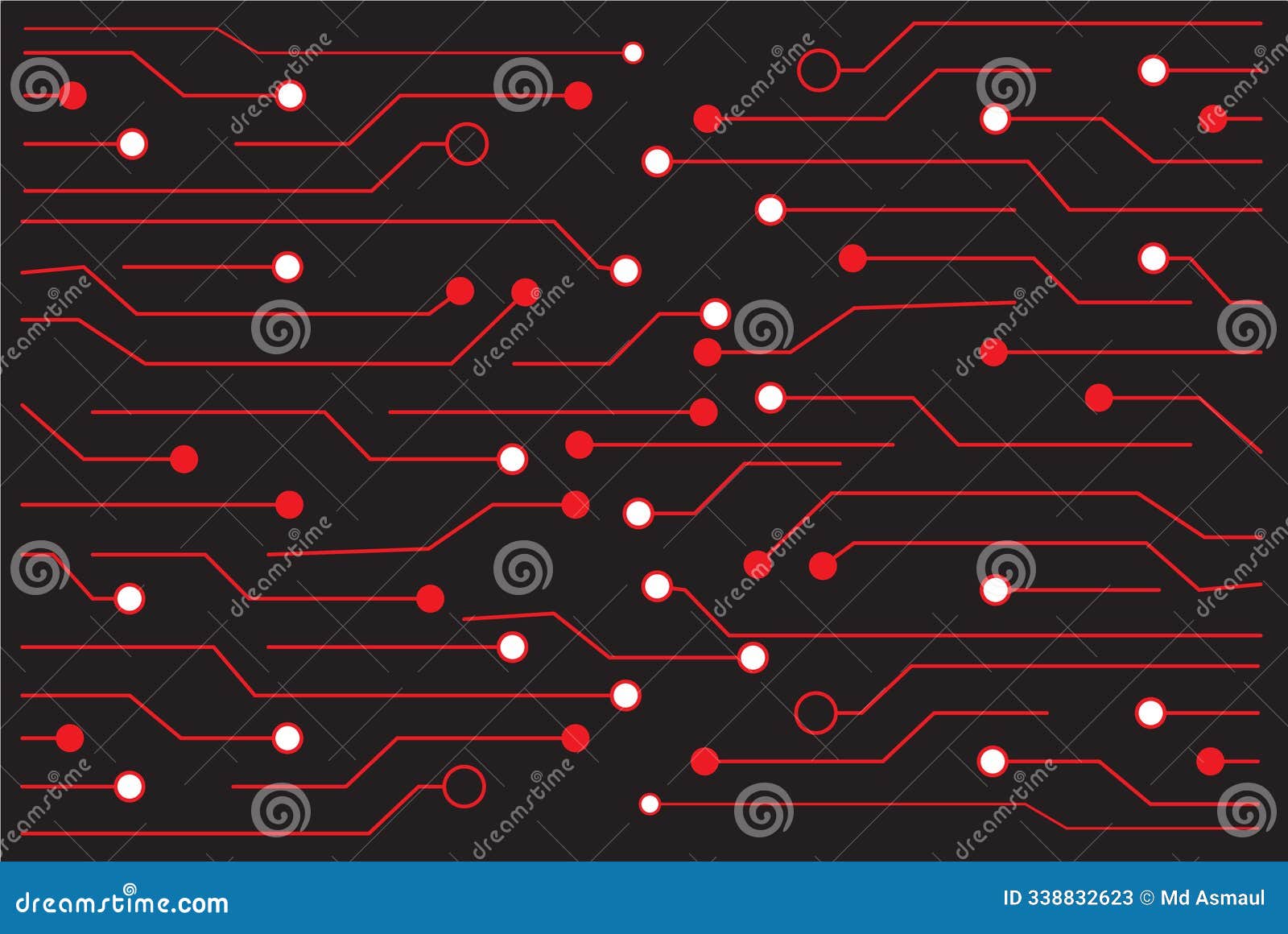 Circuit Board Pathways With Red Connectors Cartoon Vector ...